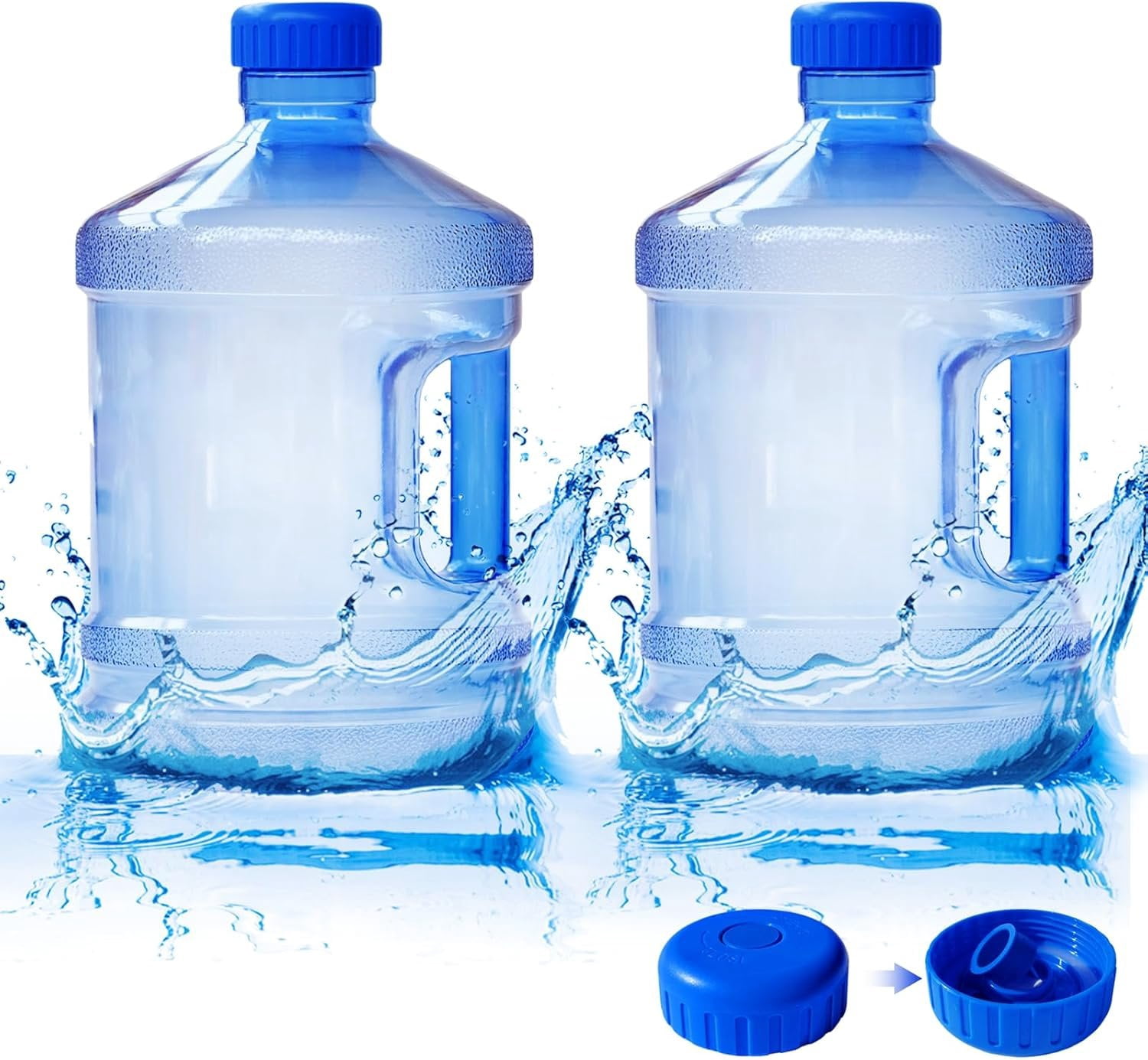 2 count Round Plastic Water Jug,1 Gallon Water Bottle with Handle and ...