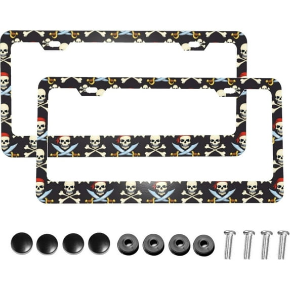 2 count Skeleton Metal License Plate Frame with Screw Caps, 2 Holes ...