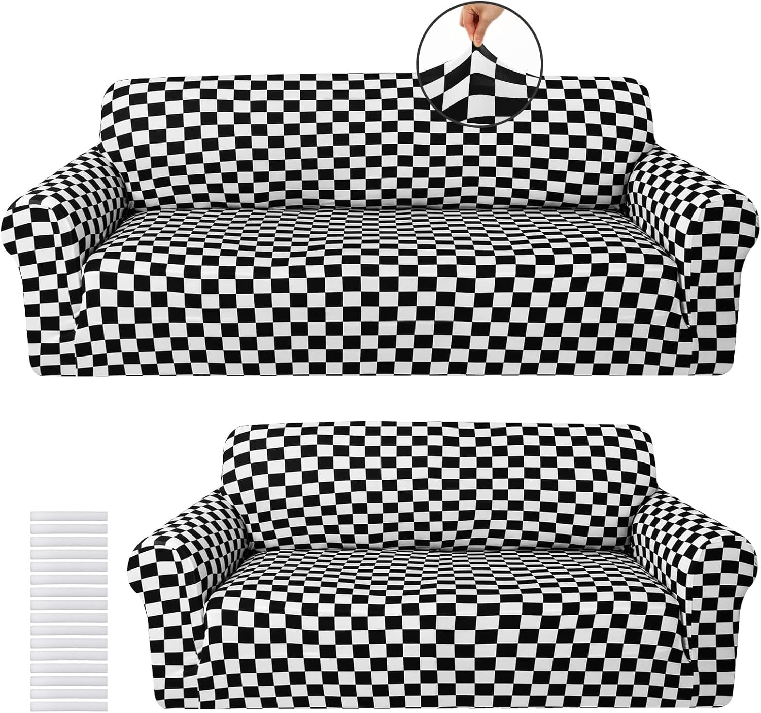 2 count Sofa Cove Set Black White Checkerboard Slipcover Milk Silk ...