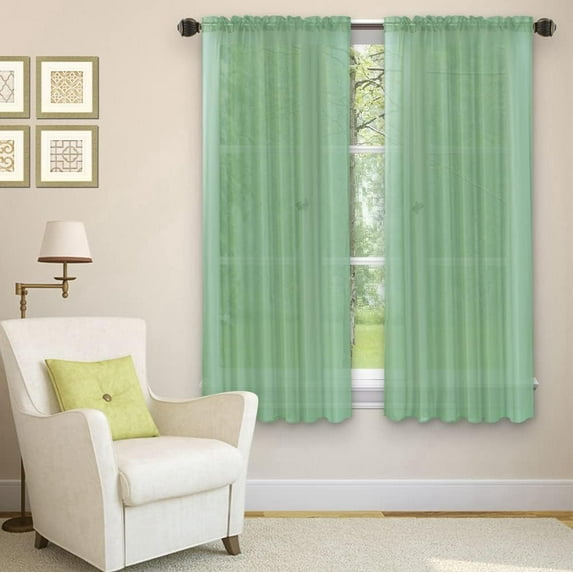 2 count Solid Color Rod Pocket Sheer Window Panel Curtain Set, 54" W x ...