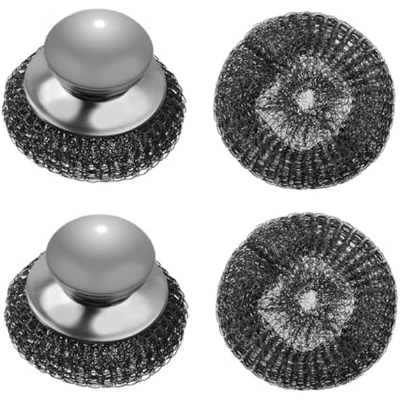 2 count Stainless Set with Handle,2 Replacement Pads, and Scrubbing ...
