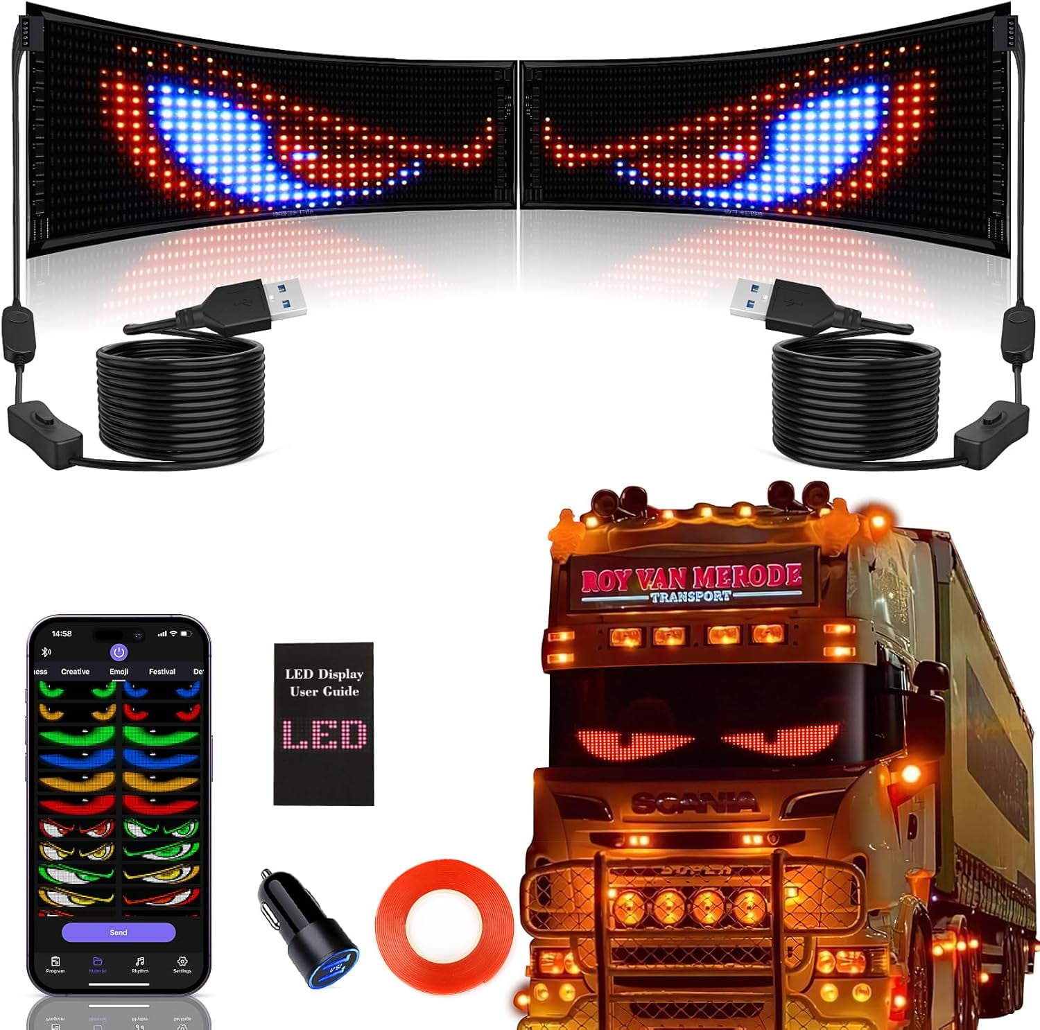 2 count Synchronized Devil Eyes Light for , 23.4"X4.7" Flex Window ...