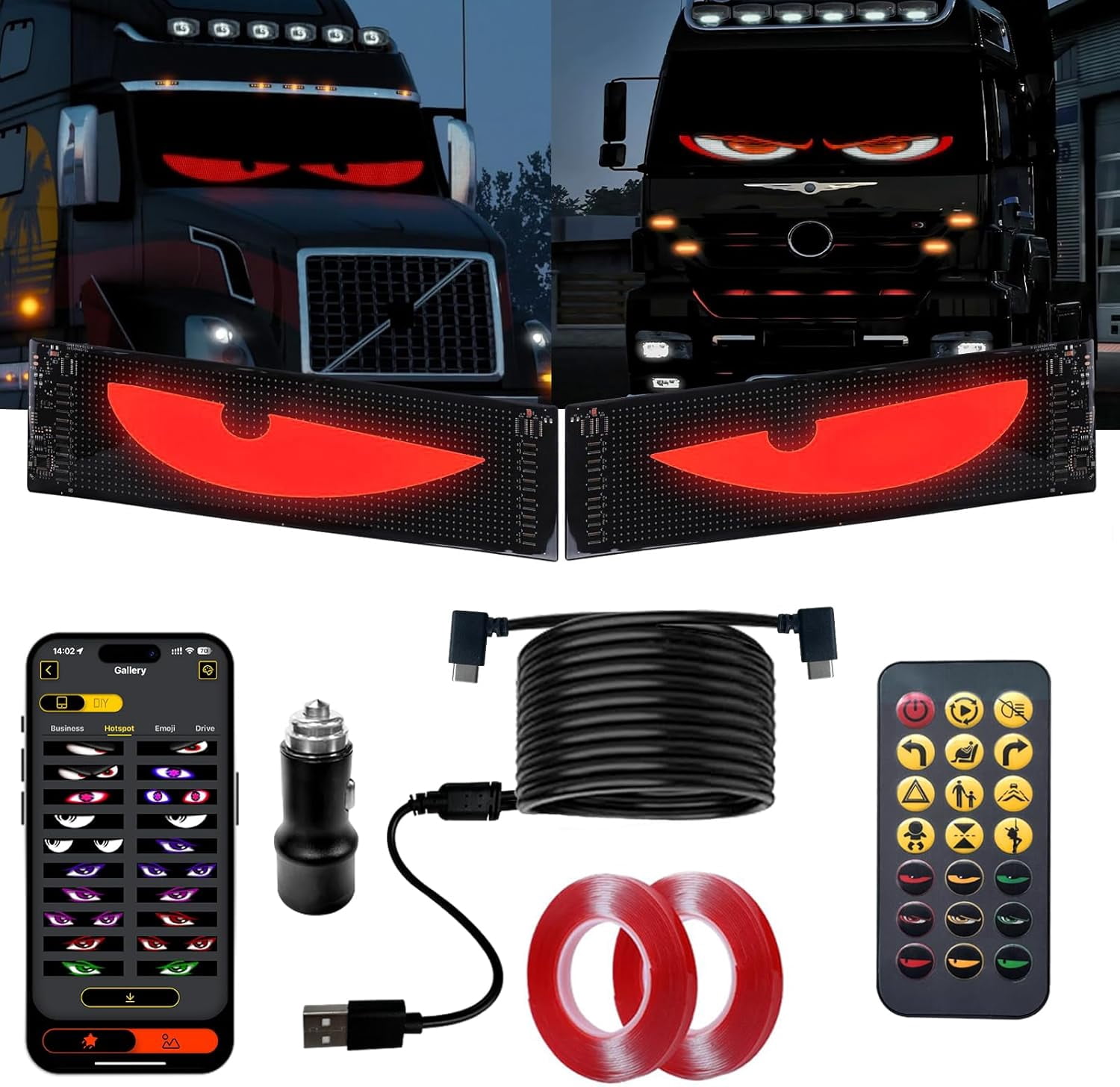 2 count Synchronized Devil Led Eyes Light for Windshield, 23.4"x4.7 ...