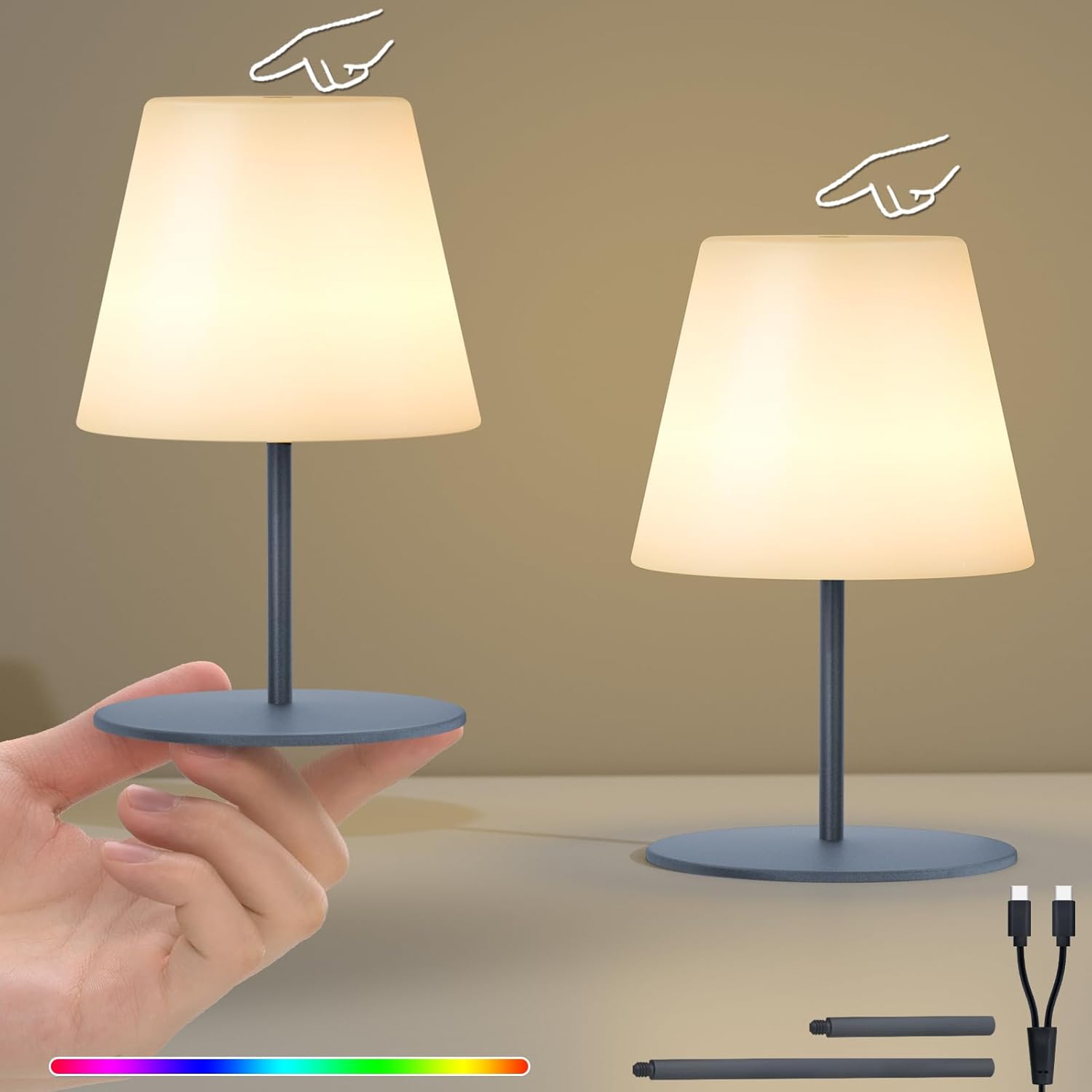 2 count Table Lamp, Shower Lamp Cordless Desk Lamps Bathroom Lamp Touch ...