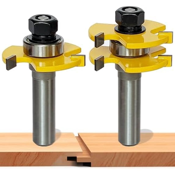 2 count Tongue and Groove Router Bit Set 1/2 Shank, 3Tooth Adjustable T ...