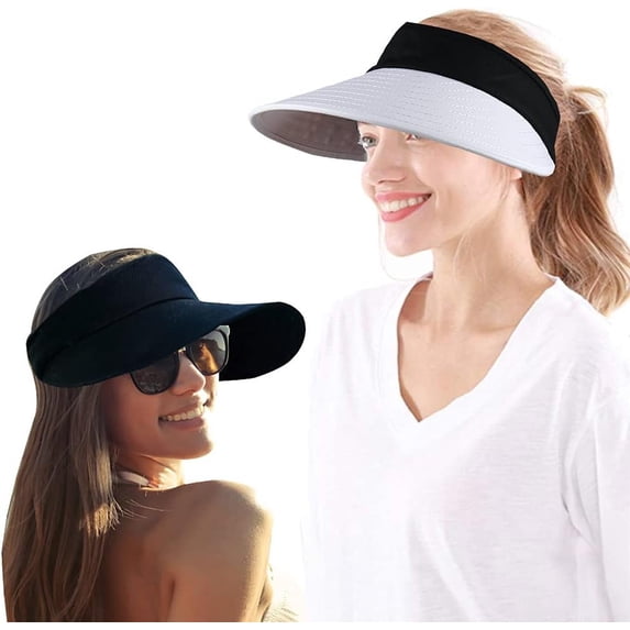 2 count Wide Brim Sun Visor Hat Women Large UV Protective Golf Beach ...