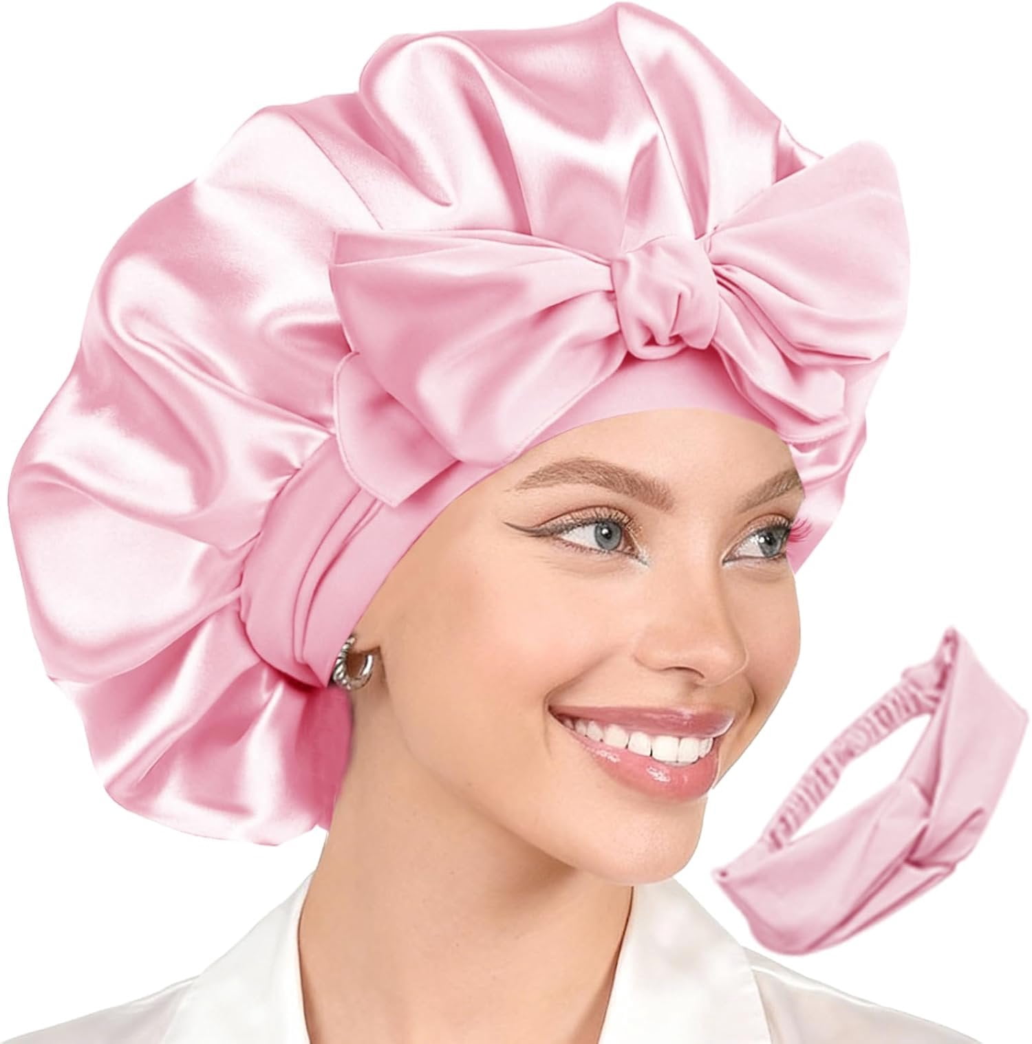 2 count Womens Silk Satin Bonnet For Sleeping Hair Bonnets Adjustable ...