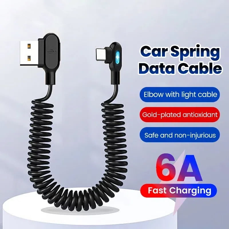 2 cs 1.5M 6A Short Spring Data Cable Elbow USB C To Type C Fast ...