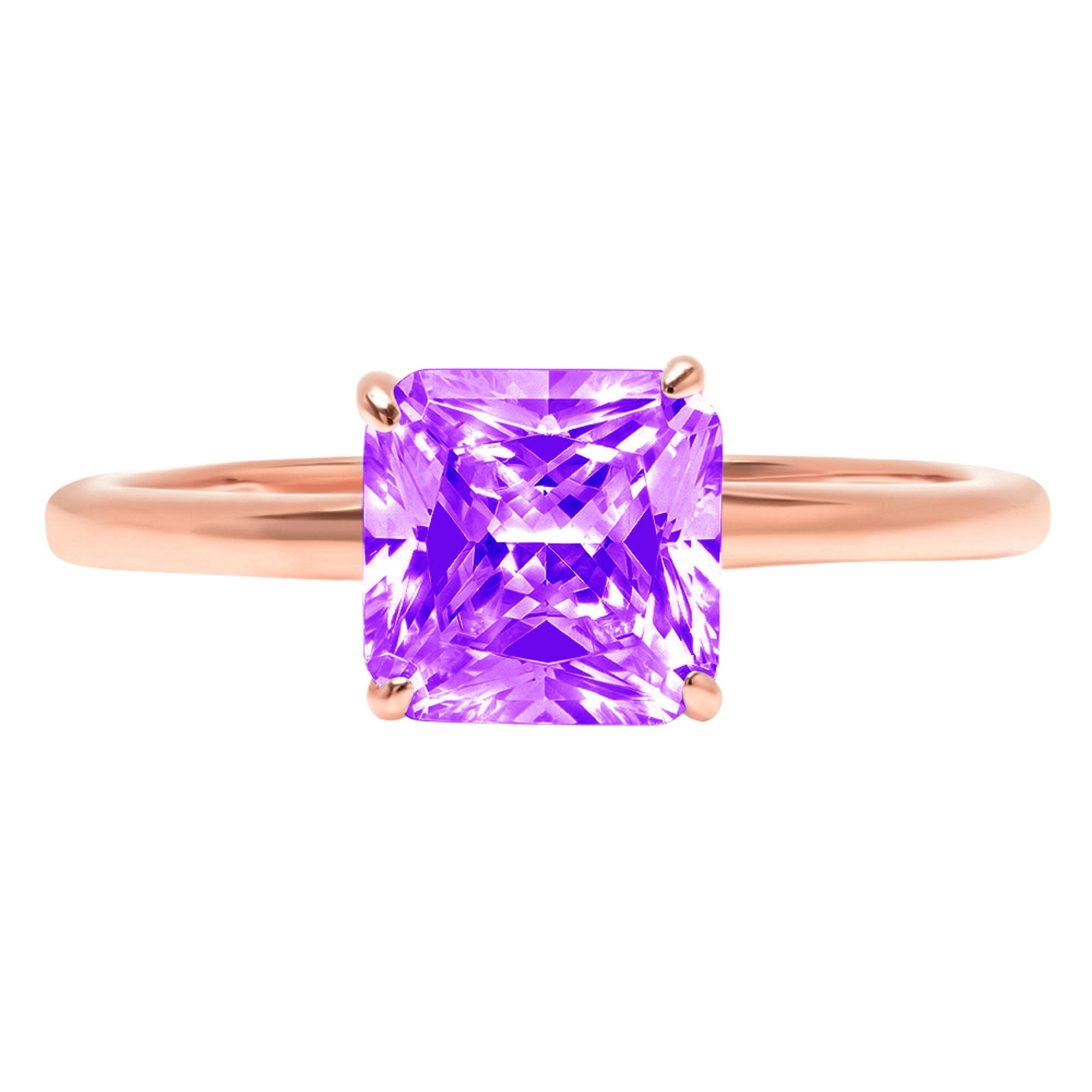 2 ct Asscher Cut Natural Amethyst Solitaire 18K Rose Gold Womens ...