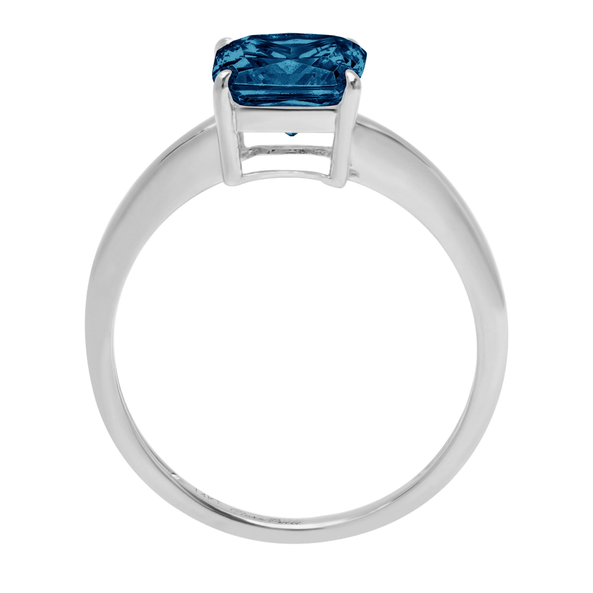 2 ct Asscher Cut Natural London Blue Topaz Solitaire Engagement Ring for Women in 18K White Gold ...