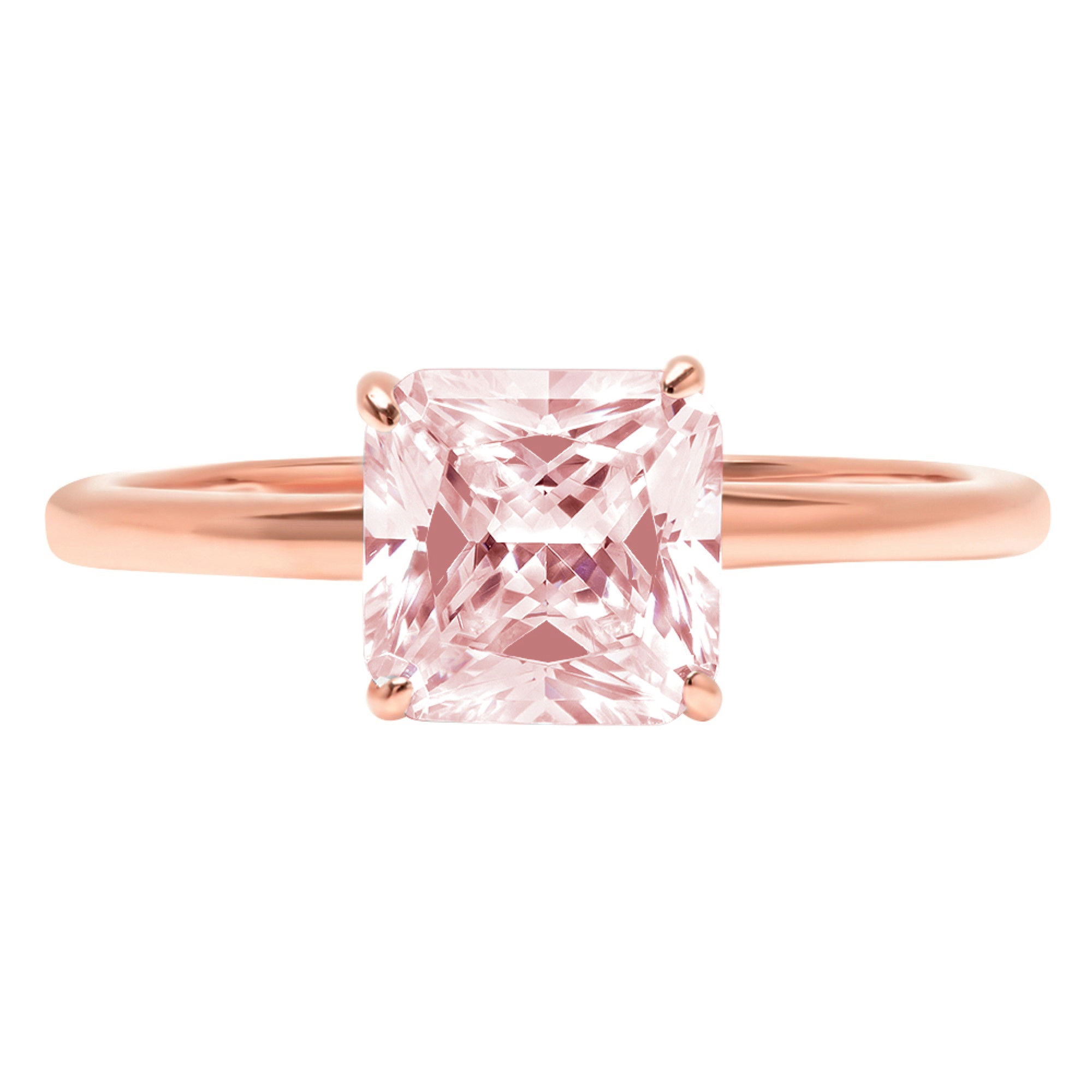 2 ct Asscher Cut Simulated Pink Diamond Solitaire 18K Rose Gold Womens ...