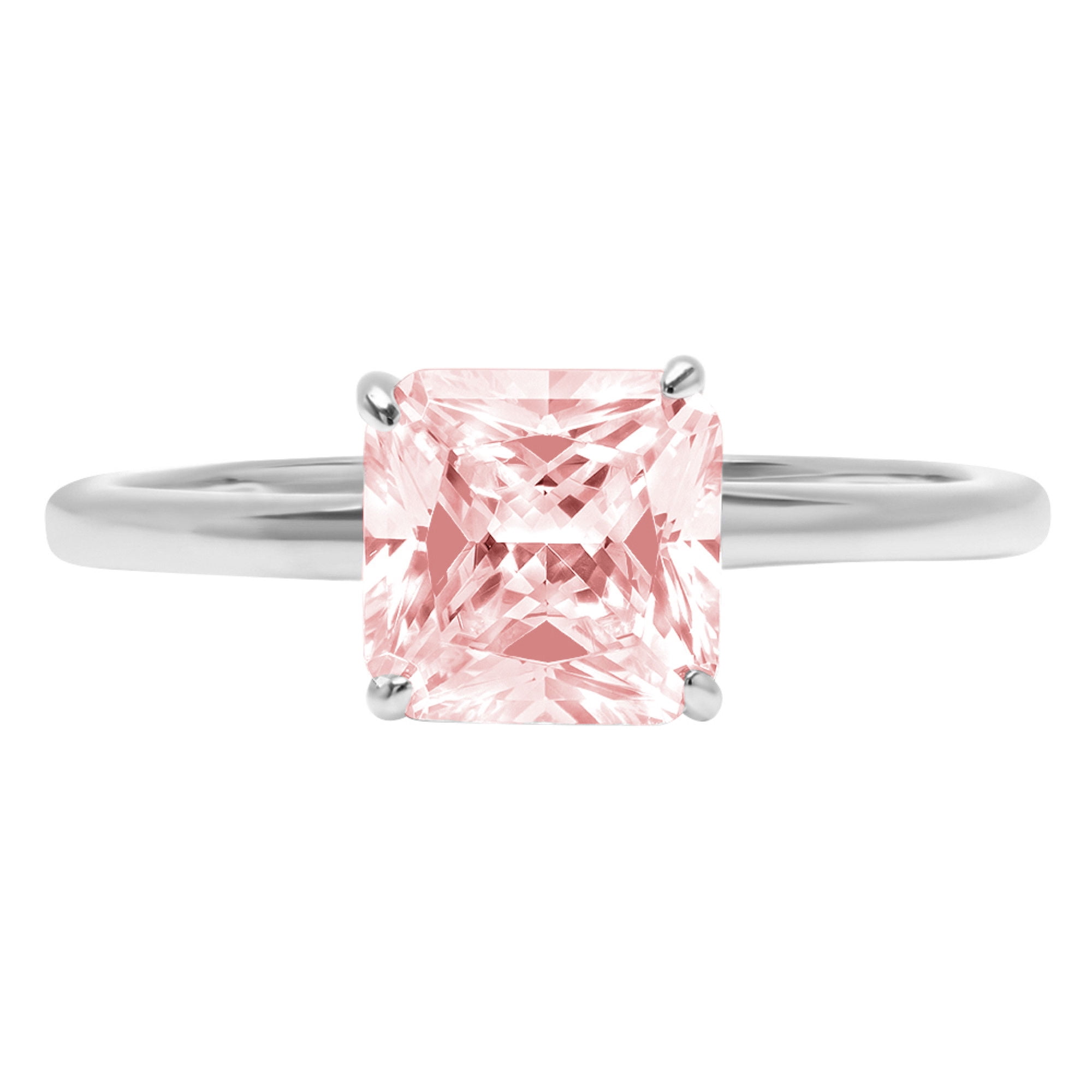 2 ct Asscher Cut Simulated Pink Diamond Solitaire 18K White Gold Womens ...