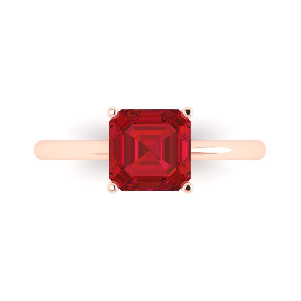 2 ct Asscher Cut Simulated Pink Tourmaline Solitaire 14K Rose Gold ...