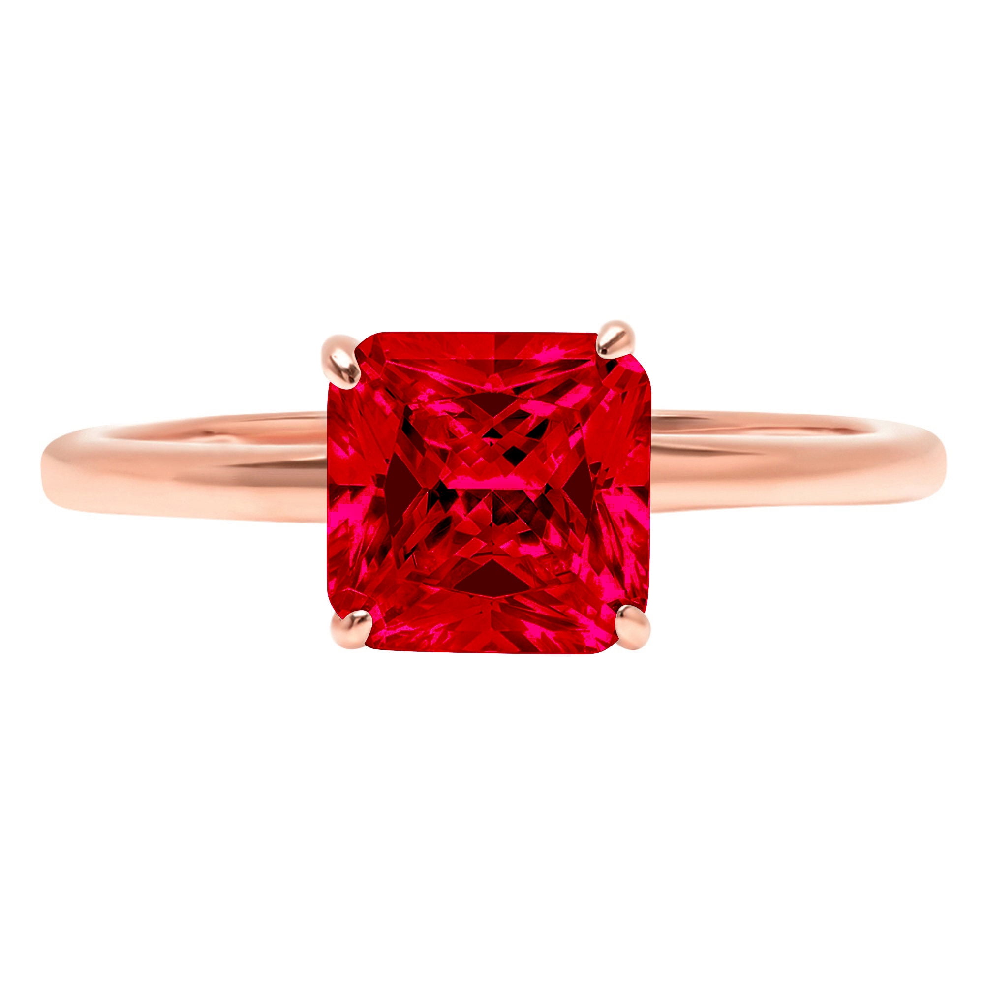 2 ct Asscher Cut Simulated Ruby Solitaire 18K Rose Gold Womens ...