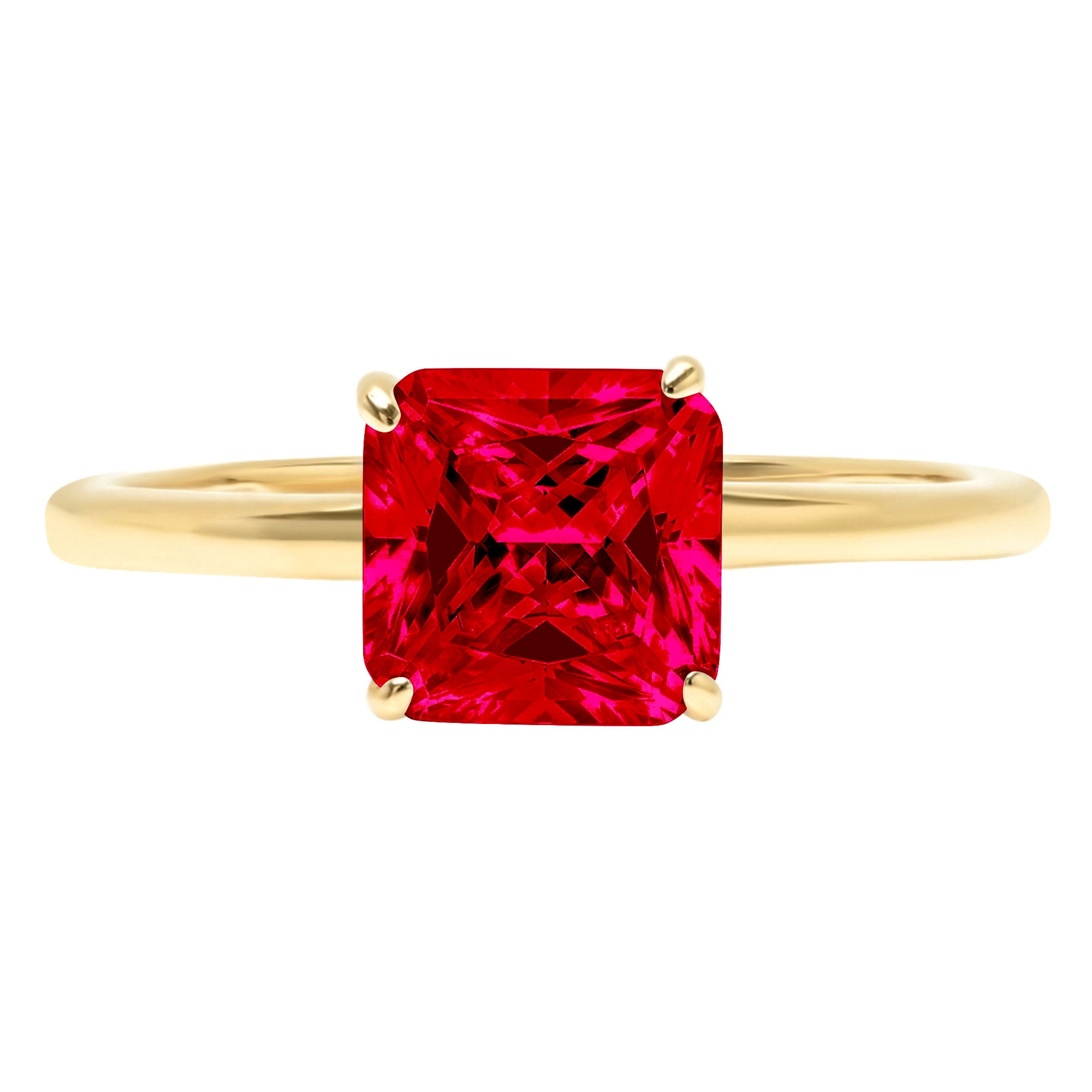 2 ct Asscher Cut Simulated Ruby Solitaire 18K Yellow Gold Womens Engagement Ring - Walmart.com