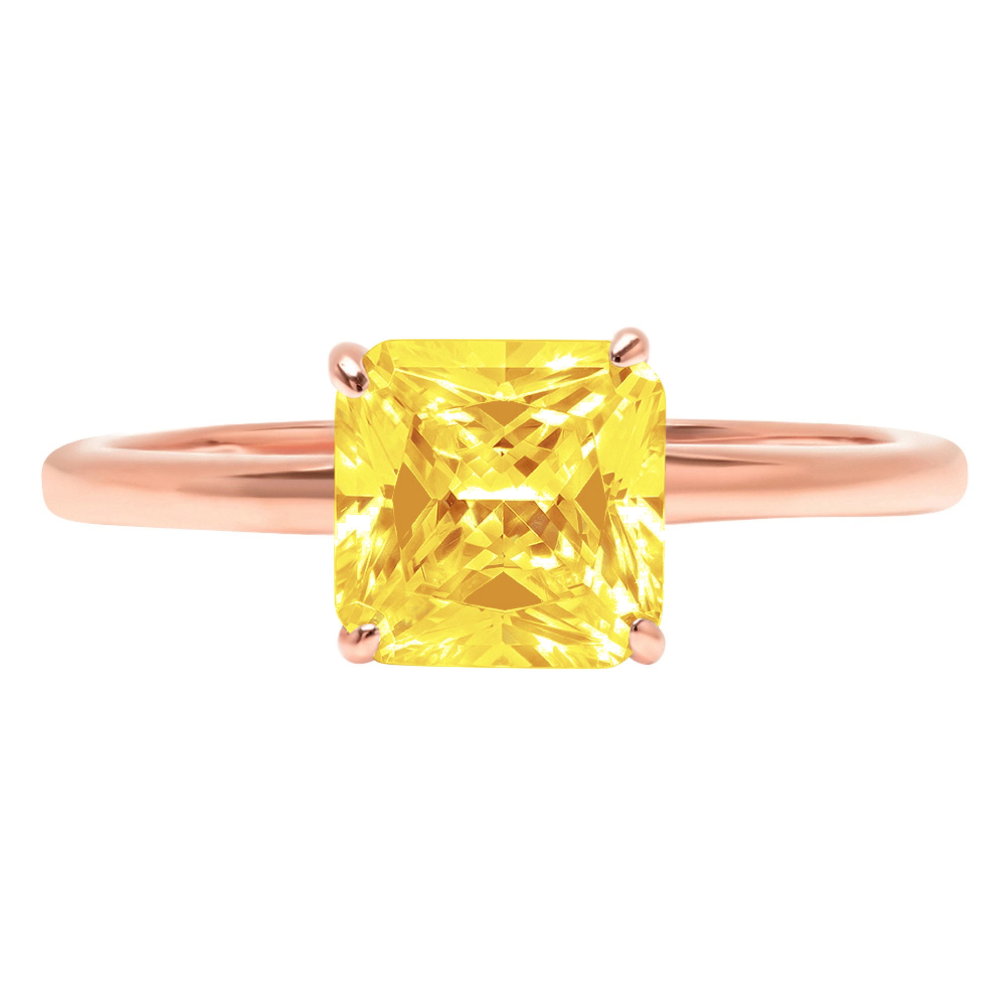 2 ct Asscher Cut Simulated Yellow Diamond Solitaire 18K Rose Gold ...