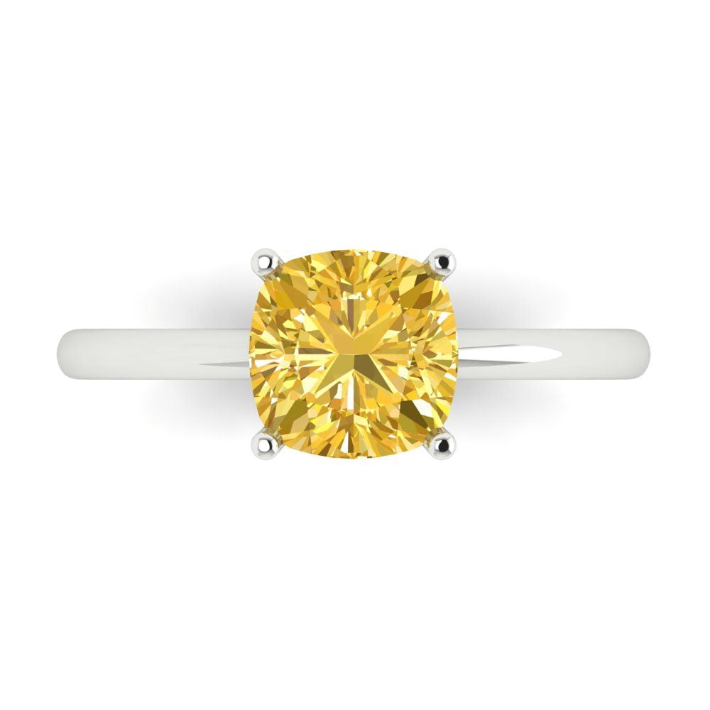 2 ct Cushion Cut Natural Citrine Solitaire 14K White Gold Womens ...