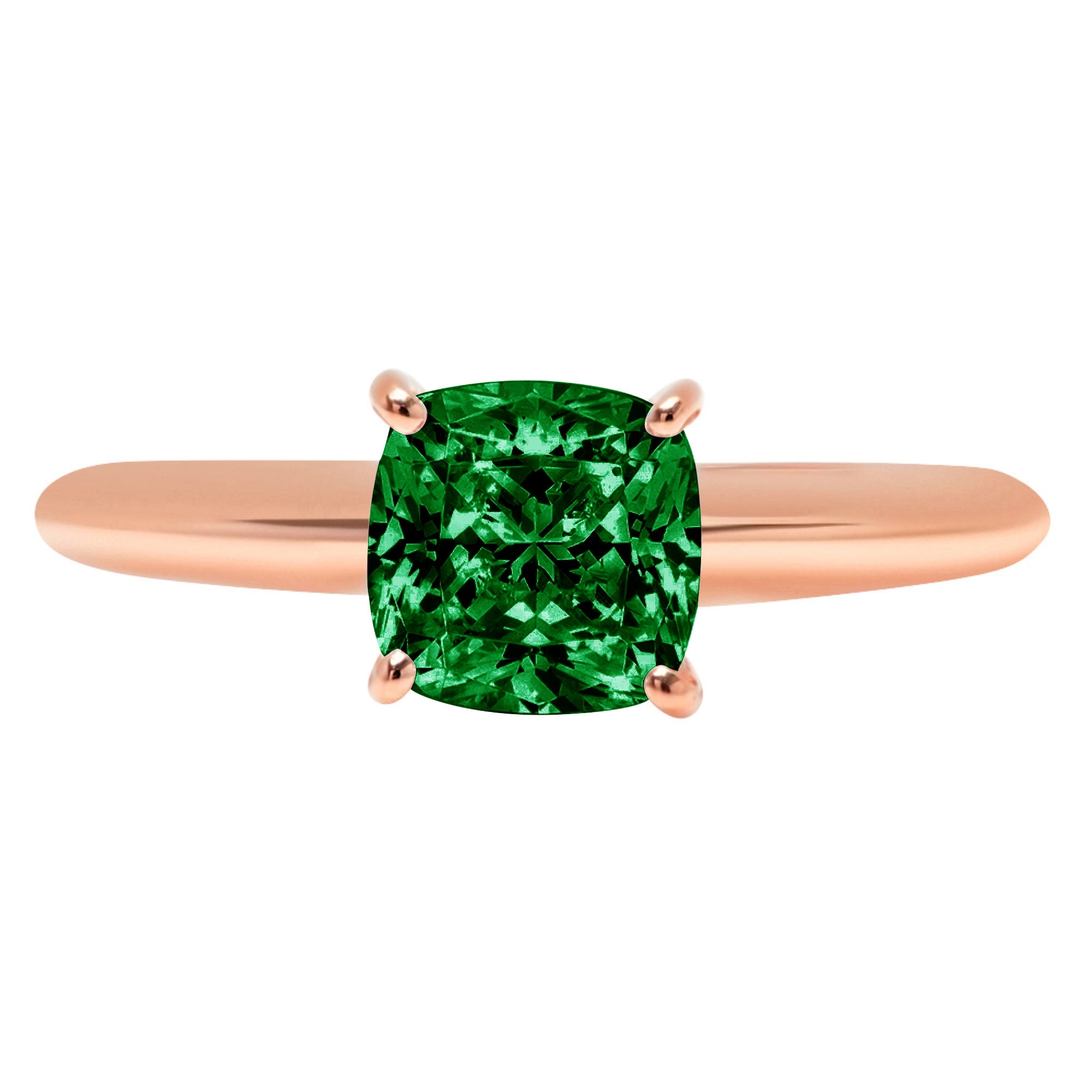 2 ct Cushion Cut Simulated Emerald Solitaire 18K Rose Gold Womens ...