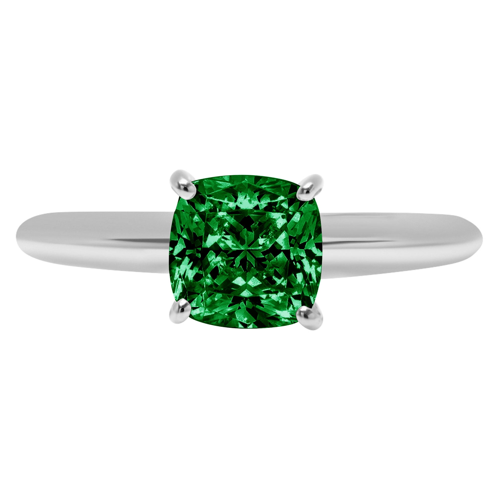 2 ct Cushion Cut Simulated Emerald Solitaire 18K White Gold Womens ...