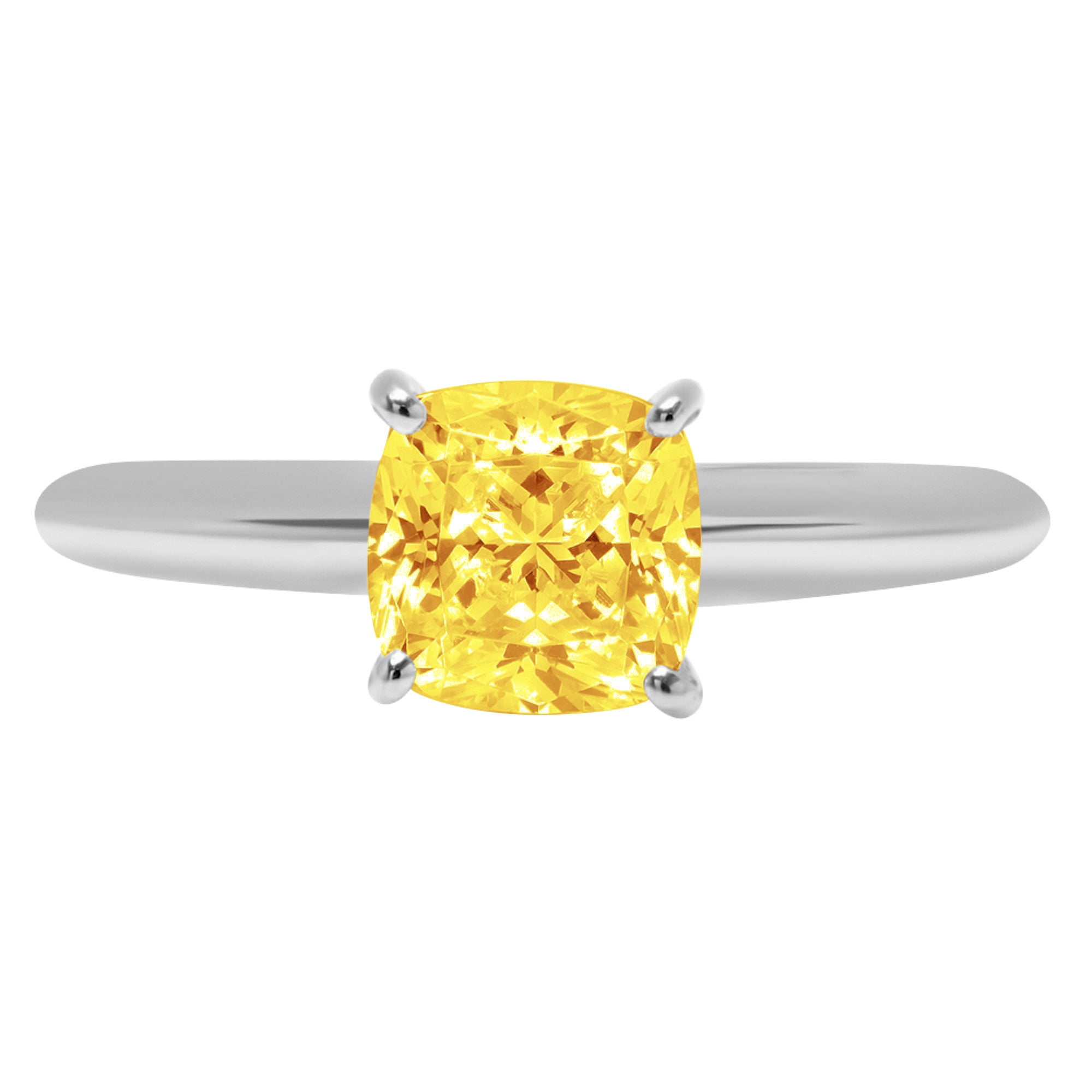 2 ct Cushion Cut Simulated Yellow Diamond Solitaire 18K White Gold ...