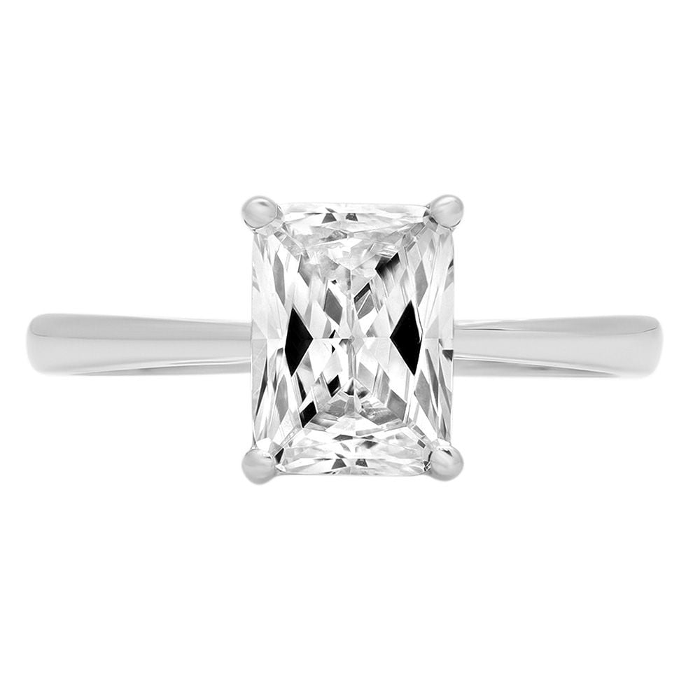 2 ct Emerald Cut Moissanite Solitaire 18K White Gold Womens Engagement ...