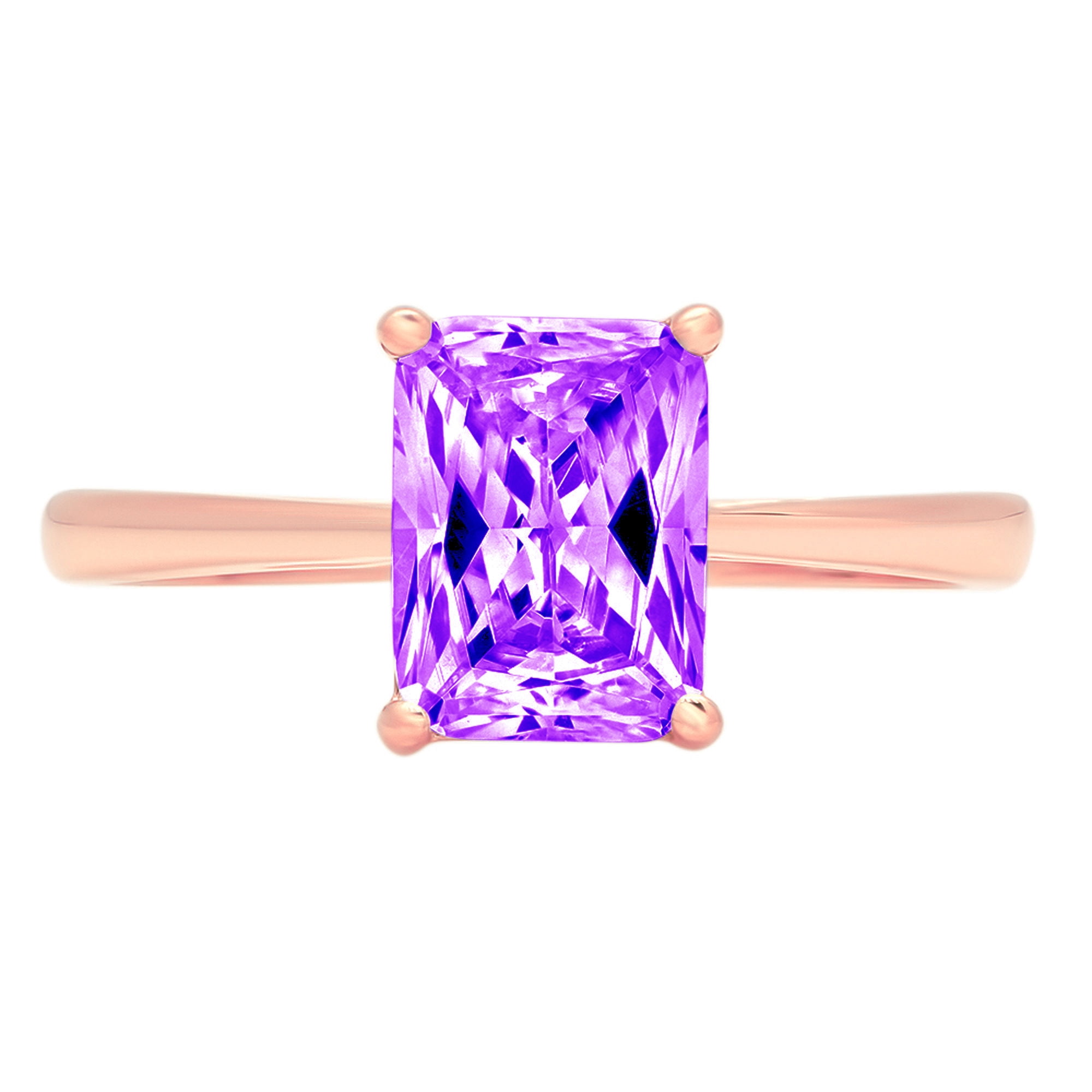 2 ct Emerald Cut Natural Amethyst Solitaire 18K Rose Gold Womens ...