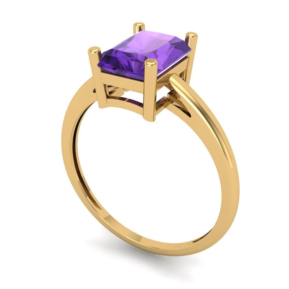 2 ct Emerald Cut Natural Amethyst Solitaire Engagement Ring for Women ...