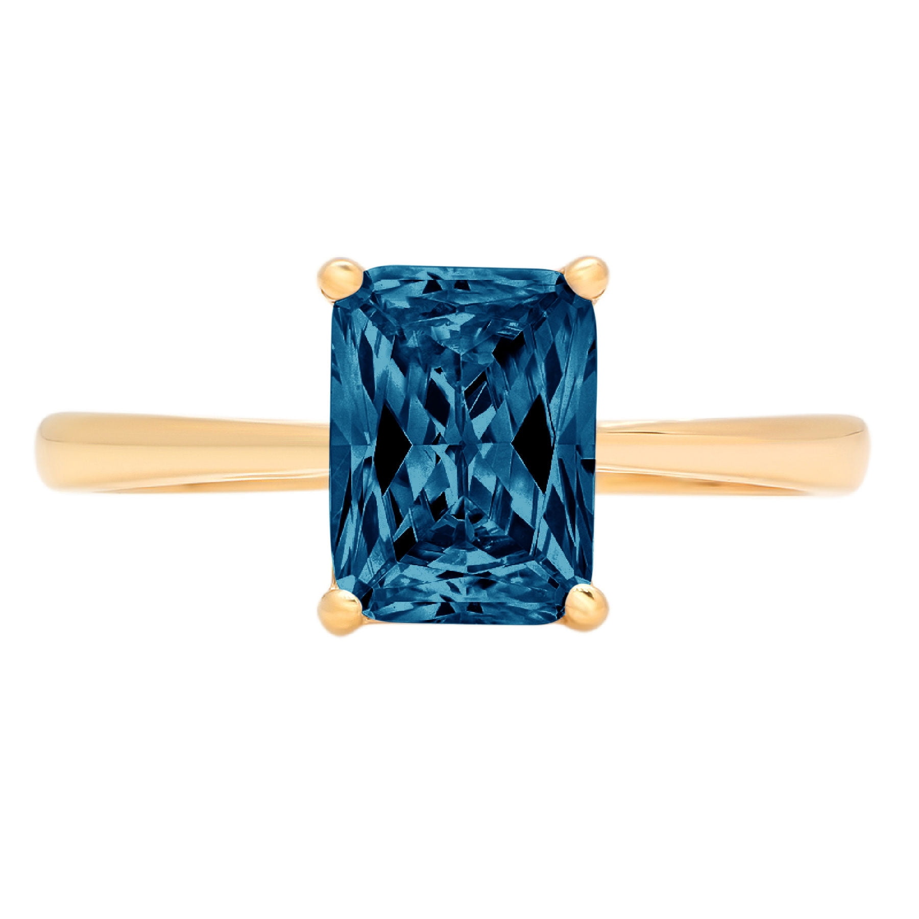 2 ct Emerald Cut Natural London Blue Topaz Solitaire 14K Yellow Gold ...