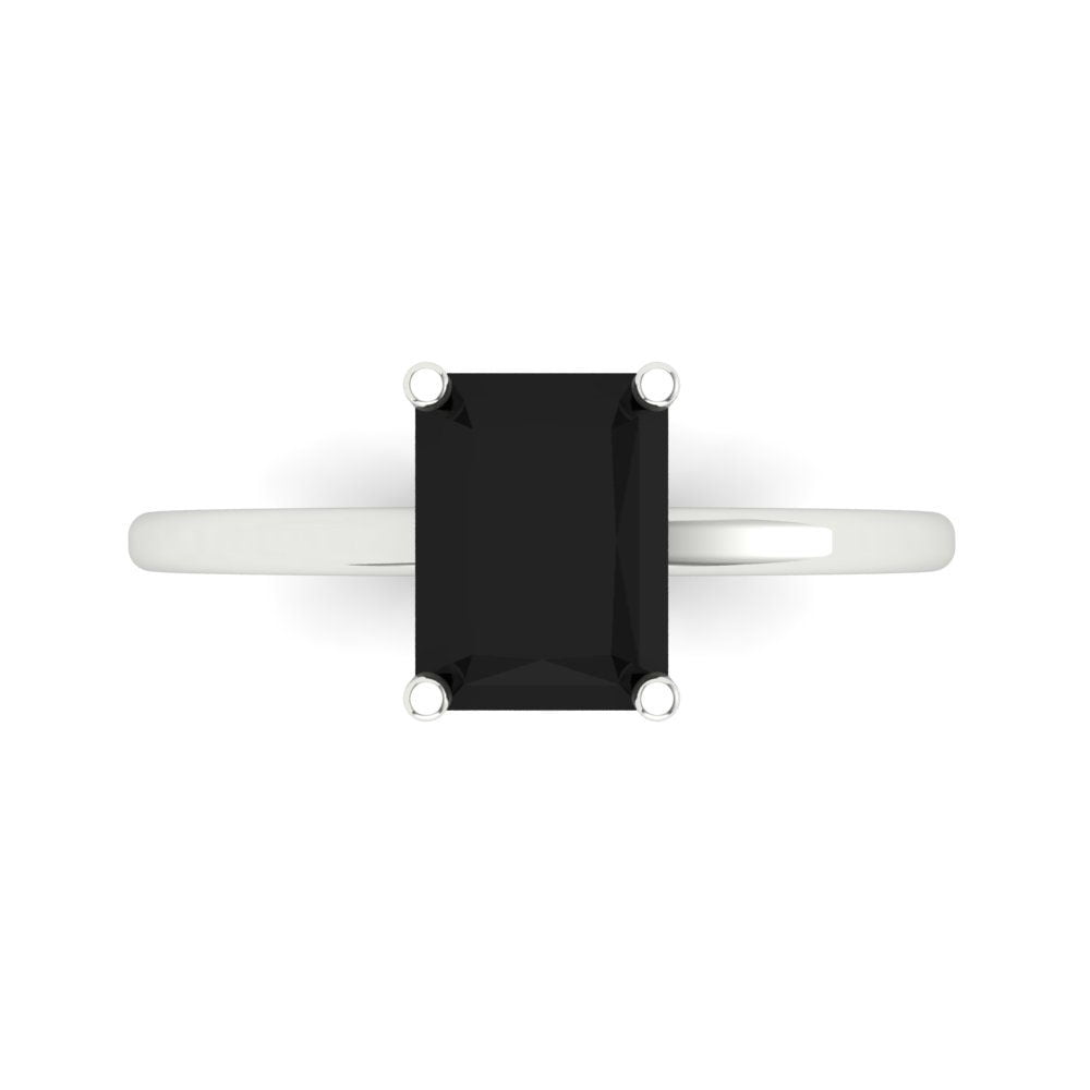 2 ct Emerald Cut Natural Onyx Solitaire Engagement Ring for Women in ...