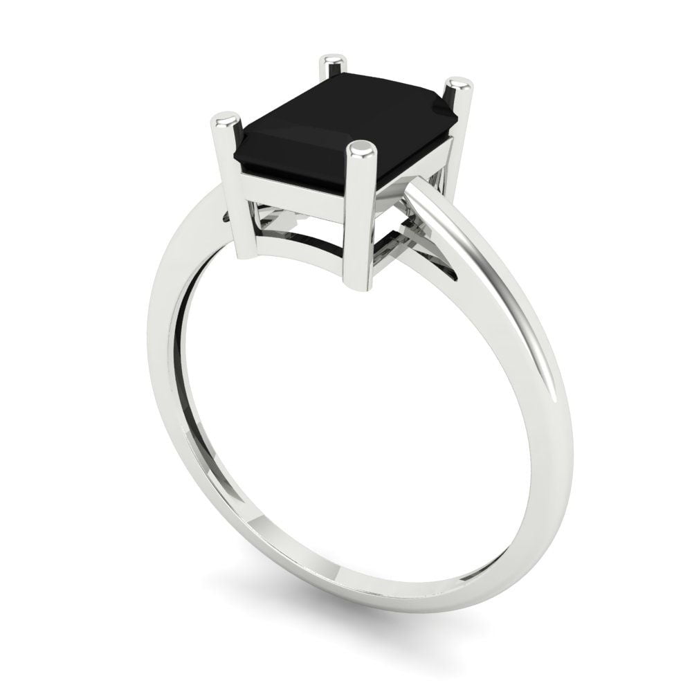 2 ct Emerald Cut Natural Onyx Solitaire Engagement Ring for Women in 18K White Gold - Walmart.com