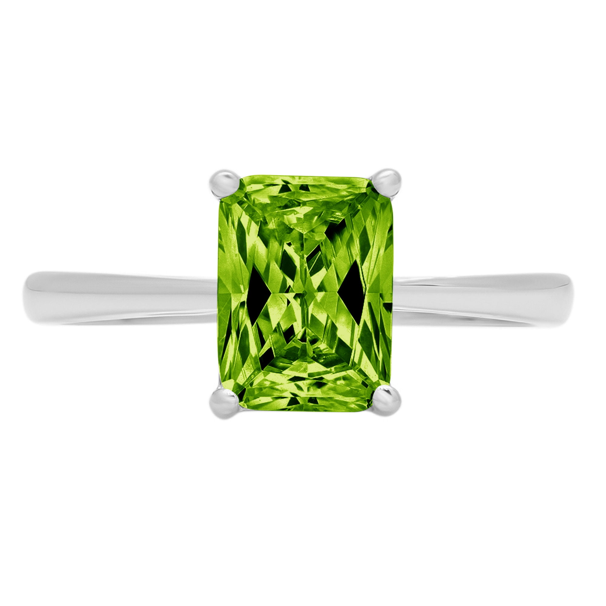 2 ct Emerald Cut Natural Peridot Solitaire 18K White Gold Womens ...
