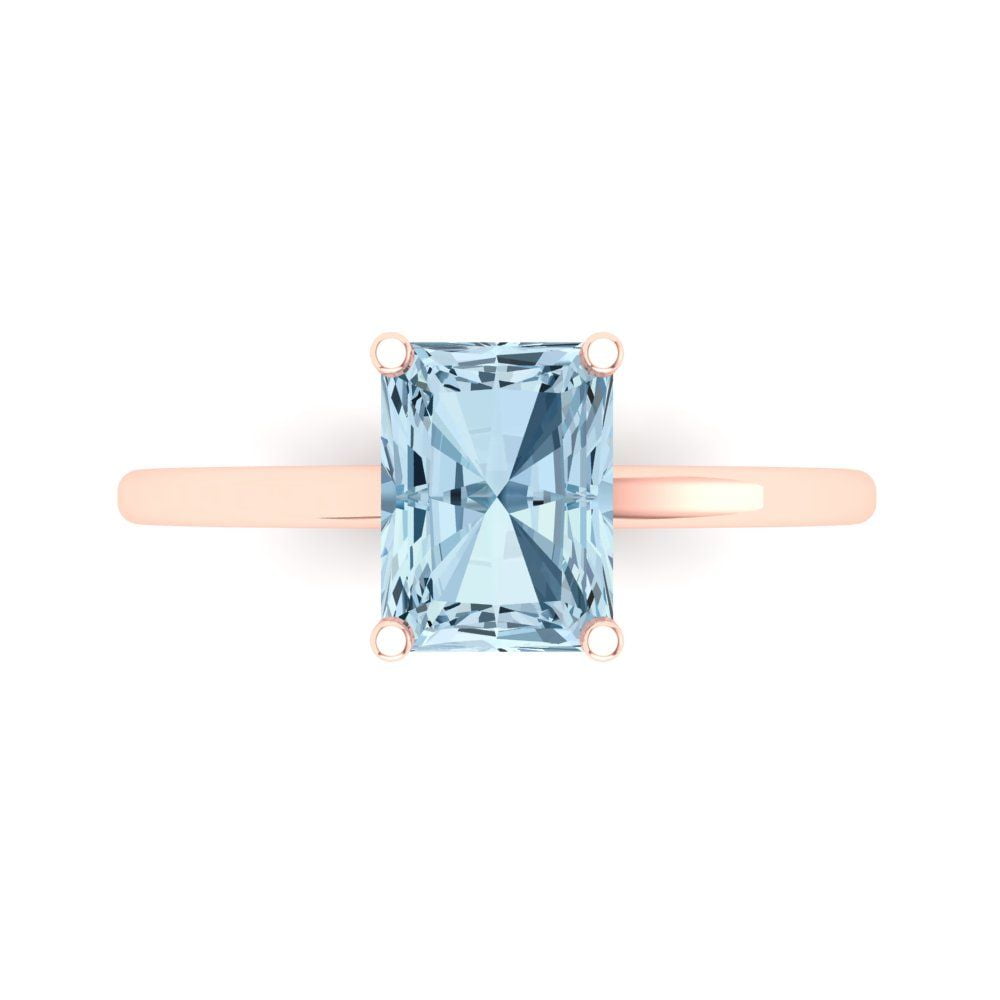 2 ct Emerald Cut Simulated Blue Diamond Solitaire 18K Rose Gold Womens ...