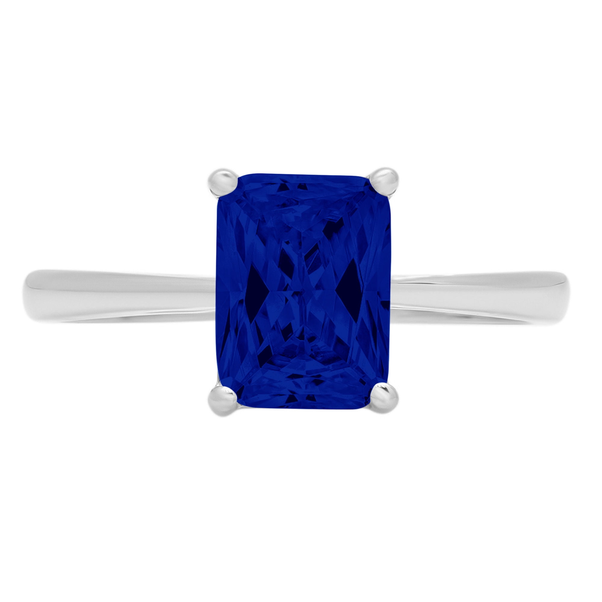 2 ct Emerald Cut Simulated Blue Sapphire Solitaire 18K White Gold Womens Engagement Ring ...