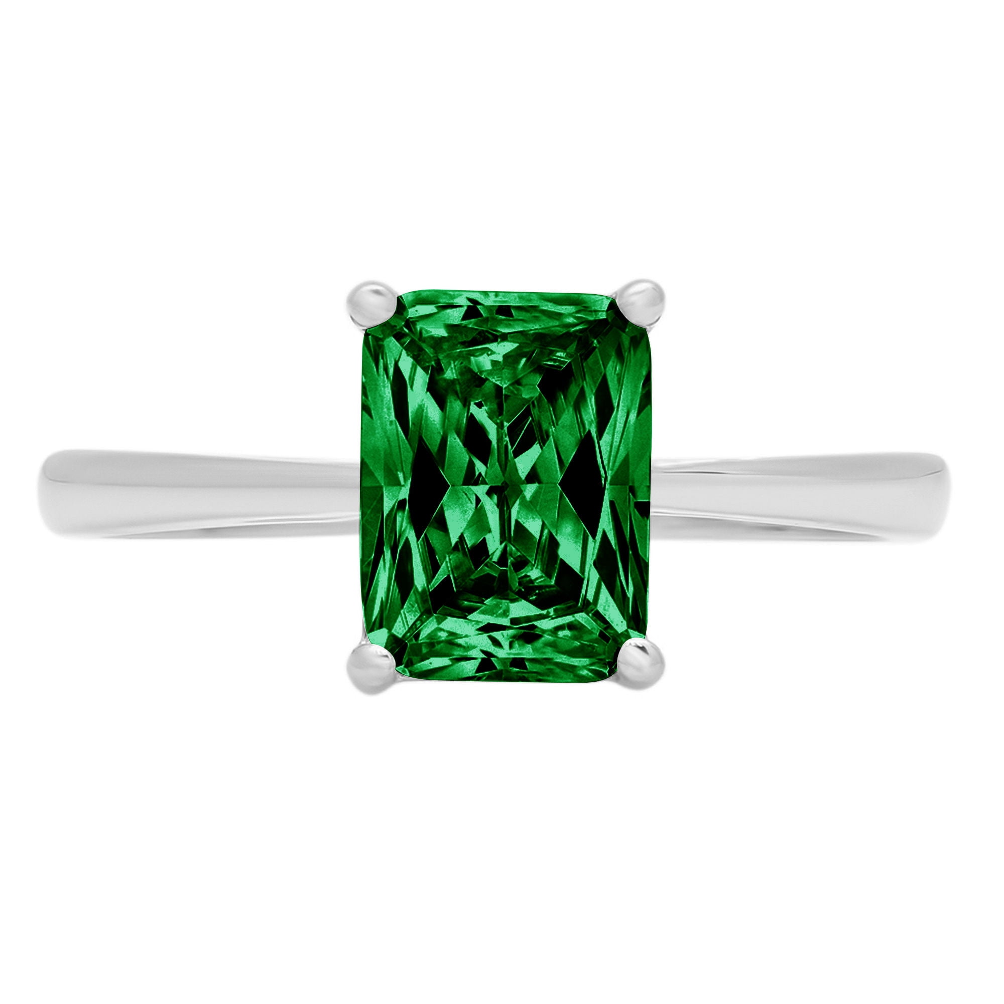 2 ct Emerald Cut Simulated Emerald Solitaire 18K White Gold Womens ...