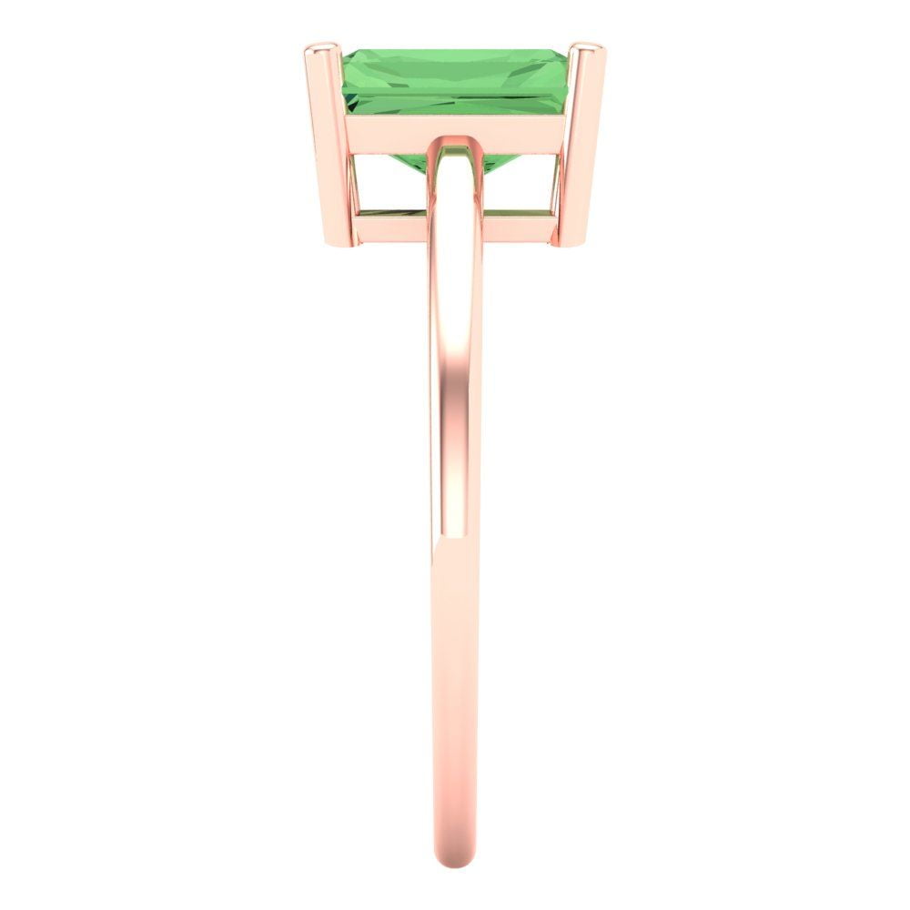 2 ct Emerald Cut Simulated Green Diamond Solitaire 18K Rose Gold Womens ...
