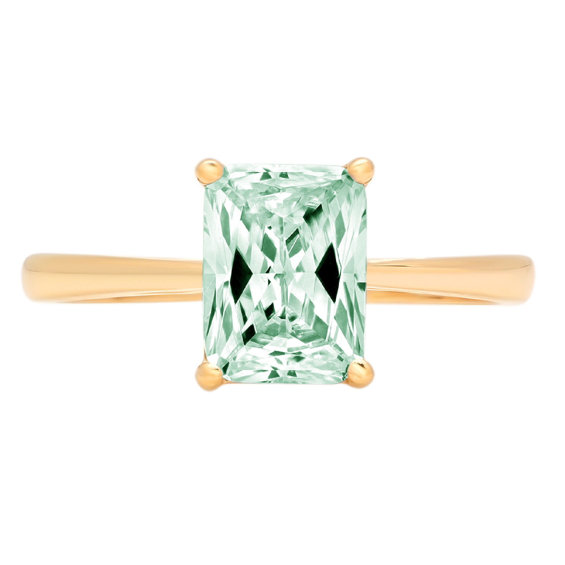 2 ct Emerald Cut Simulated Green Diamond Solitaire 18K Yellow Gold ...