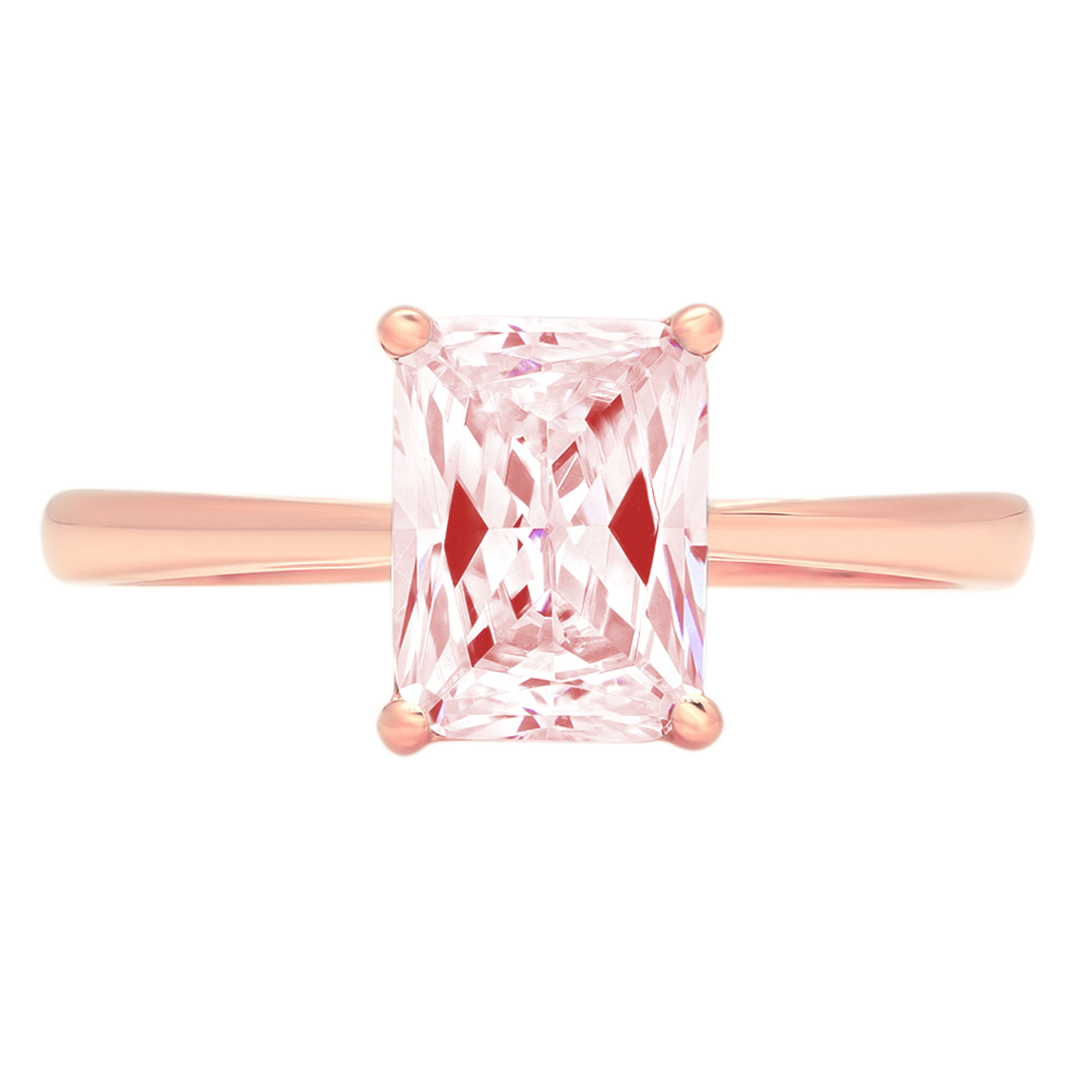 2 ct Emerald Cut Simulated Pink Diamond Solitaire 14K Rose Gold Womens ...