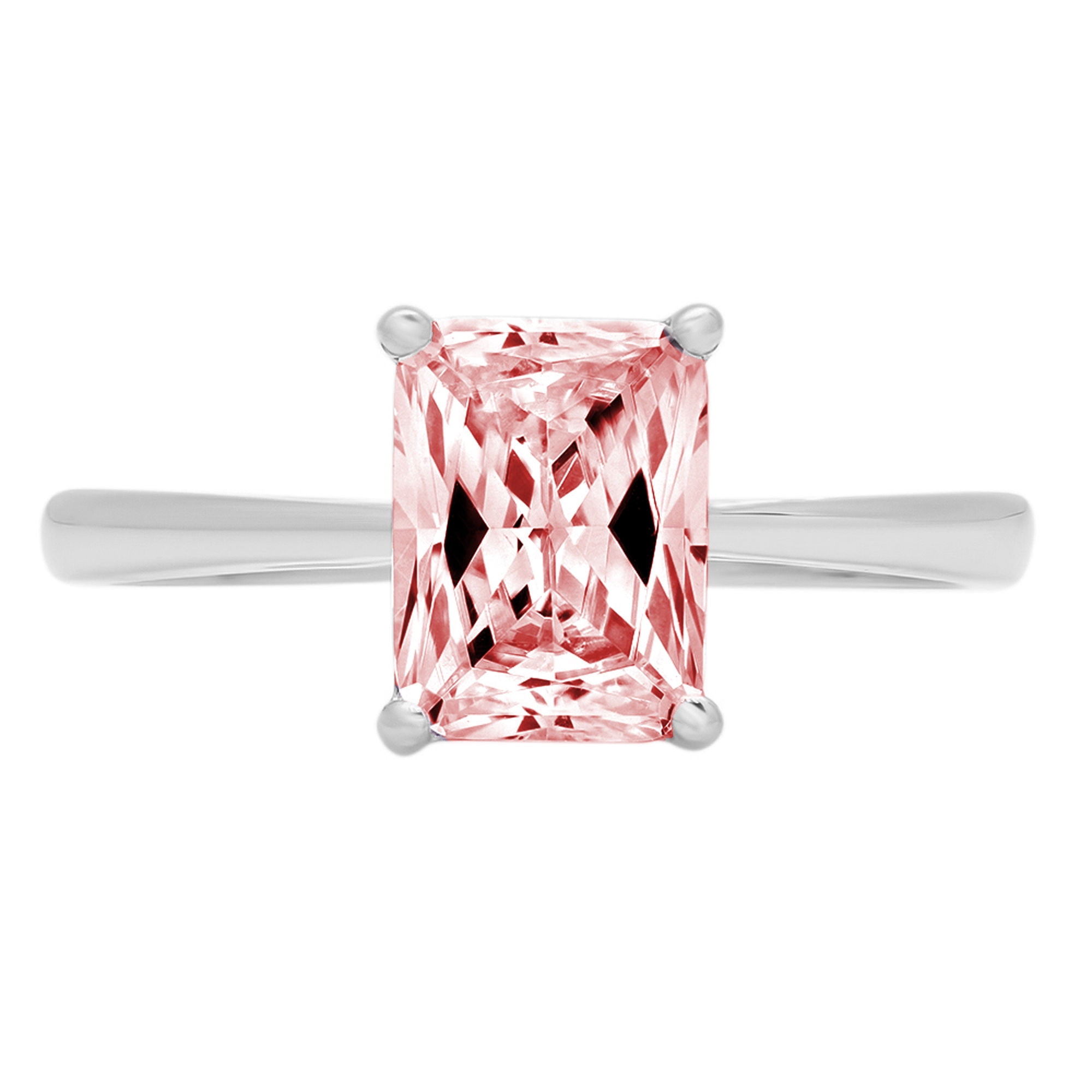 2 ct Emerald Cut Simulated Pink Diamond Solitaire 14K White Gold Womens ...