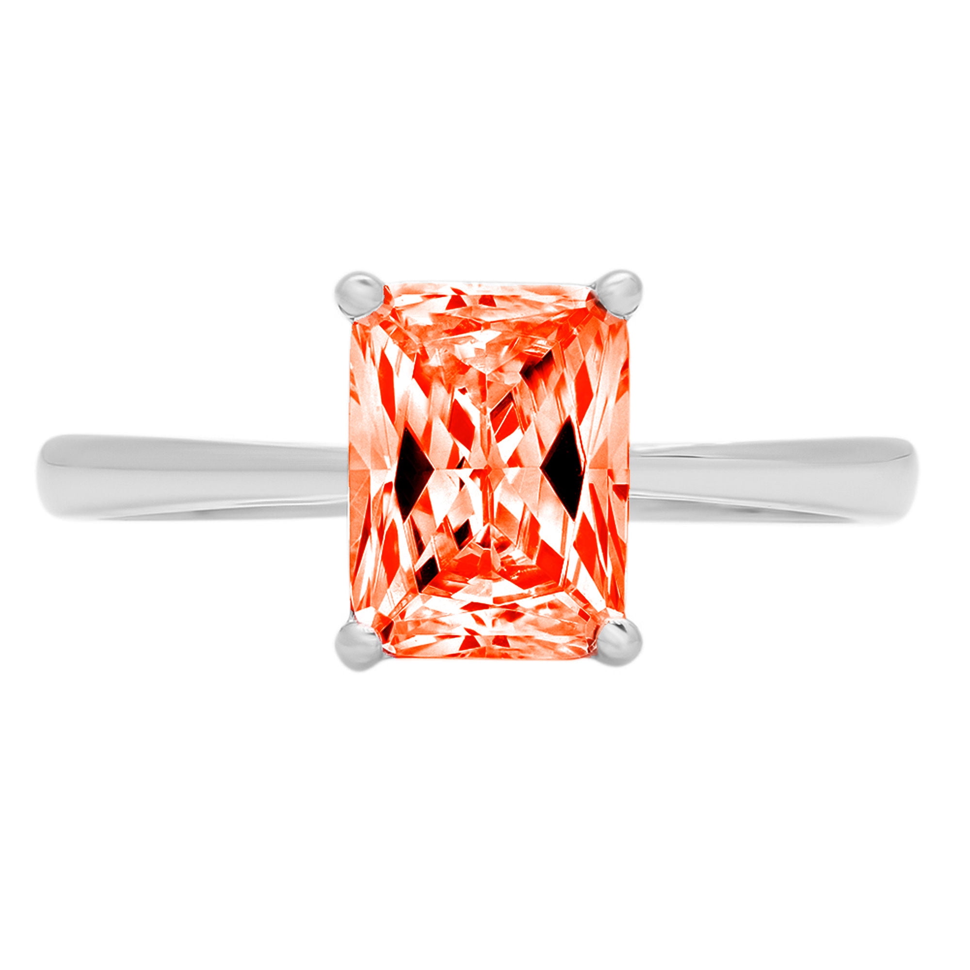 2 ct Emerald Cut Simulated Red Diamond Solitaire 14K White Gold Womens ...