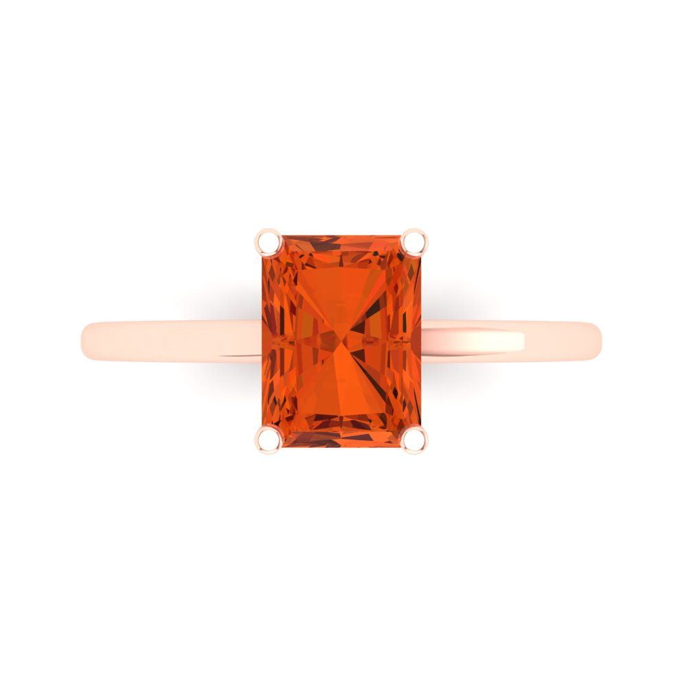 2 ct Emerald Cut Simulated Red Diamond Solitaire 18K Rose Gold Womens ...