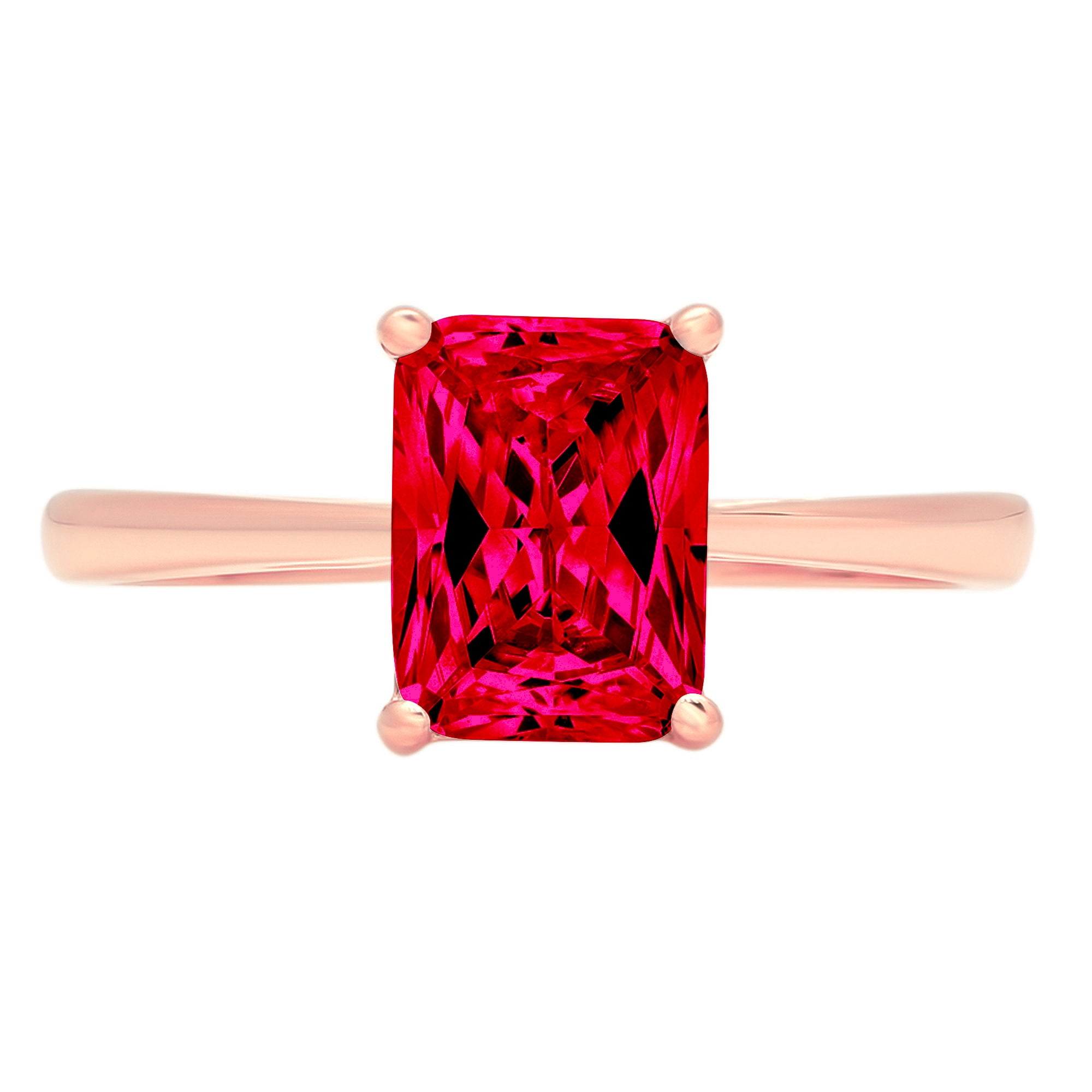 2 ct Emerald Cut Simulated Ruby Solitaire 14K Rose Gold Womens ...