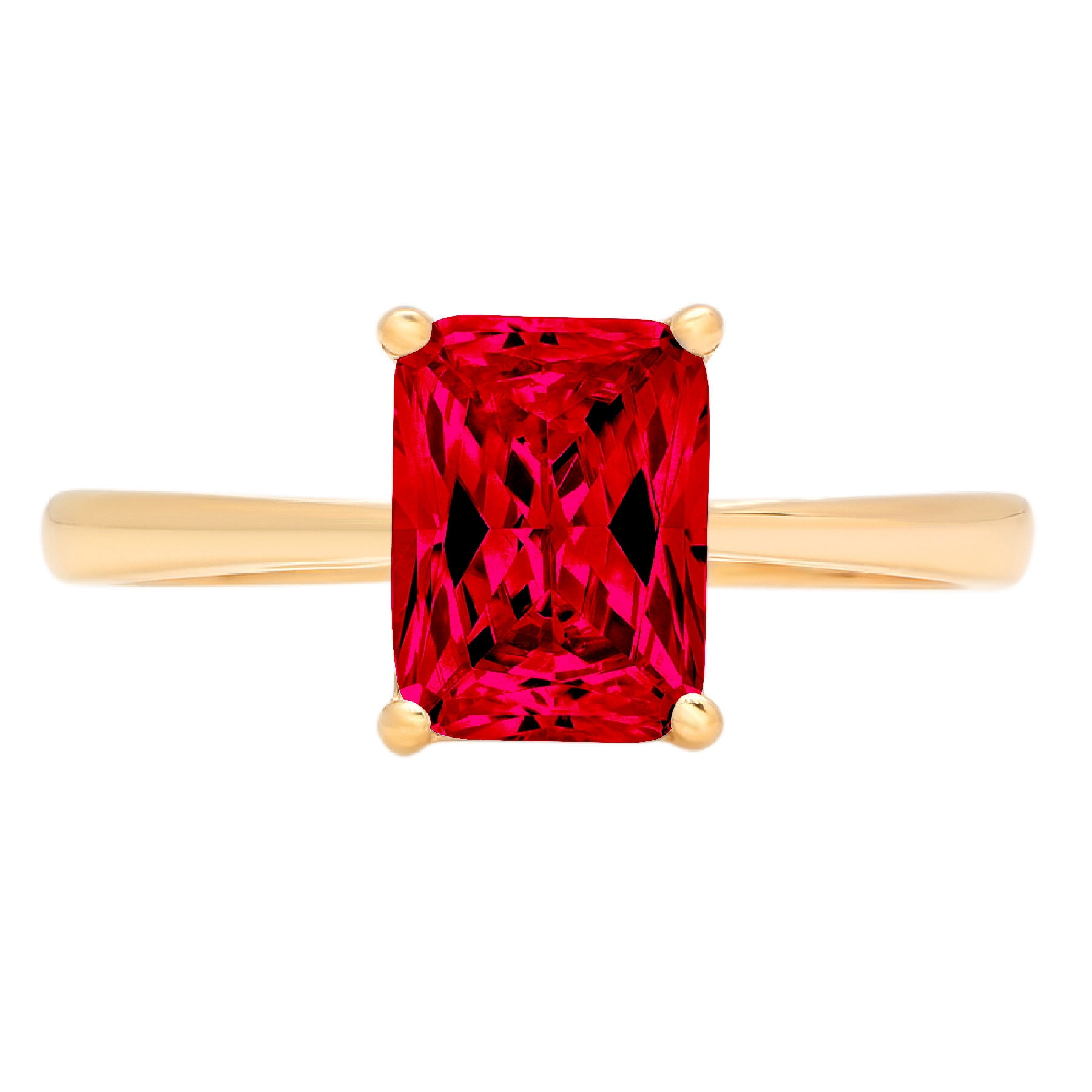 2 ct Emerald Cut Simulated Ruby Solitaire 14K Yellow Gold Womens ...