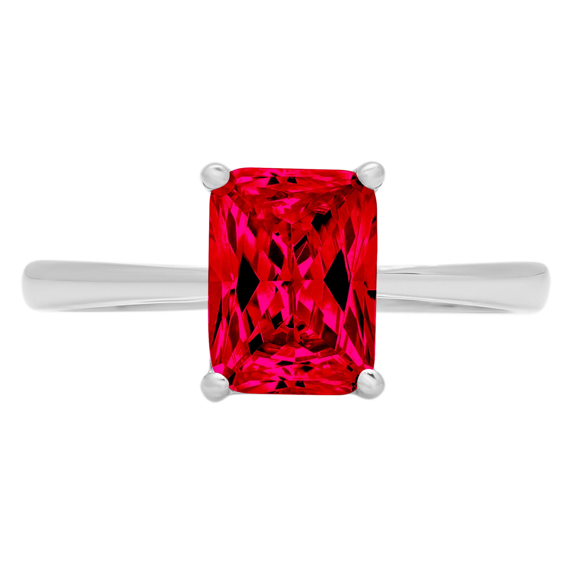 2 ct Emerald Cut Simulated Ruby Solitaire 18K White Gold Womens ...