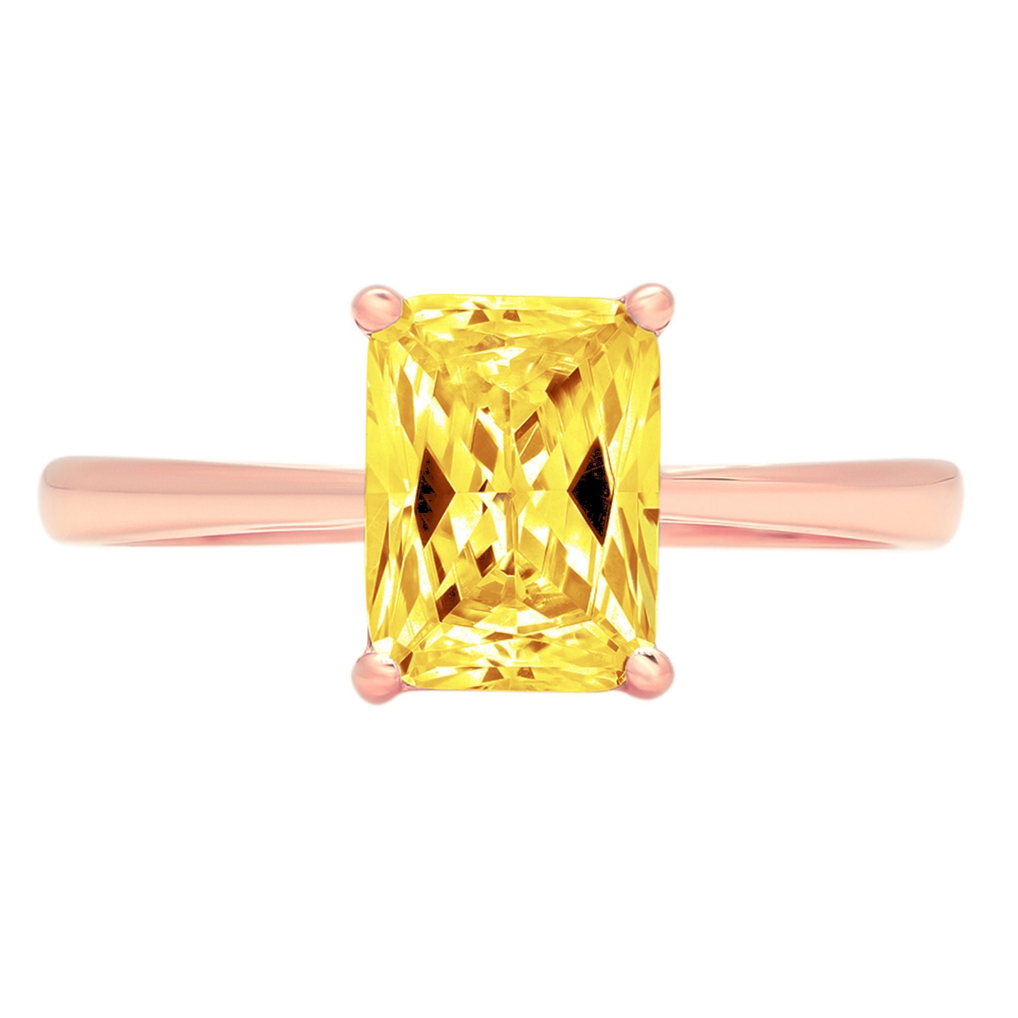 2 ct Emerald Cut Simulated Yellow Diamond Solitaire 14K Rose Gold ...