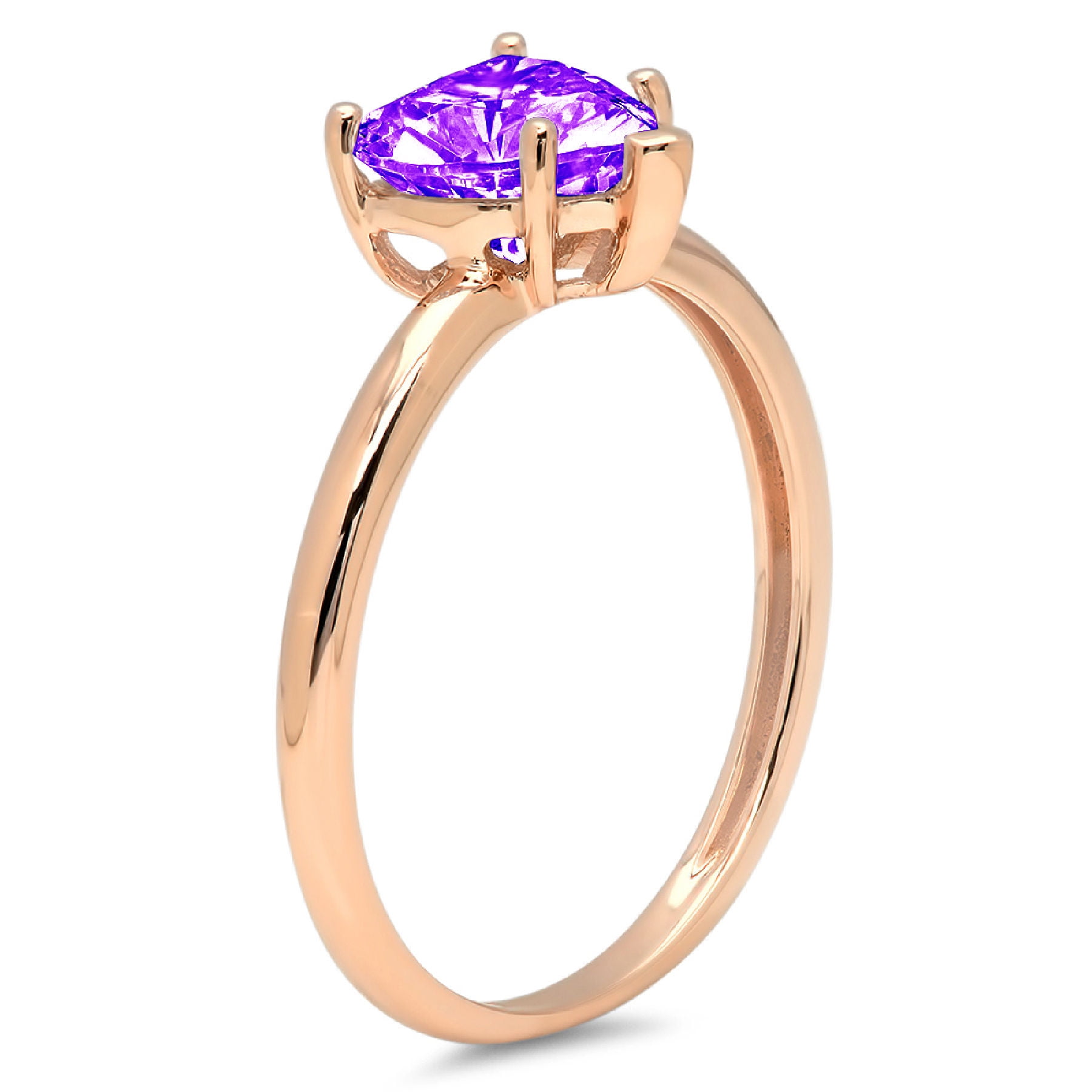 2 ct Heart Cut Natural Amethyst Solitaire Engagement Ring for Women in 18K Rose Gold - Walmart.com