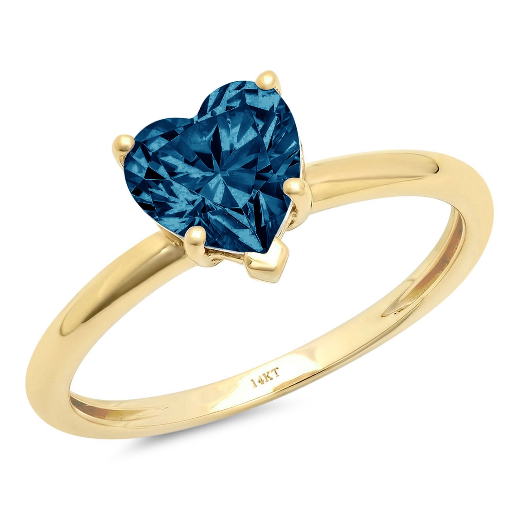 2 ct Heart Cut Natural London Blue Topaz Solitaire 18K Yellow Gold ...