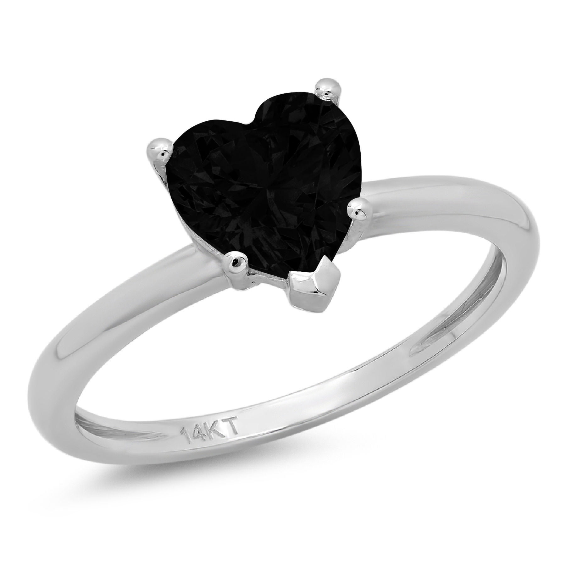 2 ct Heart Cut Natural Onyx Solitaire 14K White Gold Womens Engagement ...