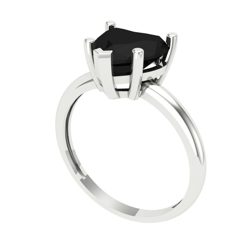 2 ct Heart Cut Natural Onyx Solitaire Engagement Ring for Women in 18K White Gold - Walmart.com