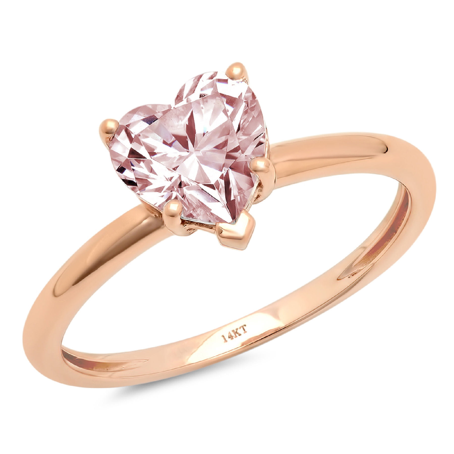 2 ct Heart Cut Simulated Pink Diamond Solitaire 14K Rose Gold Womens ...