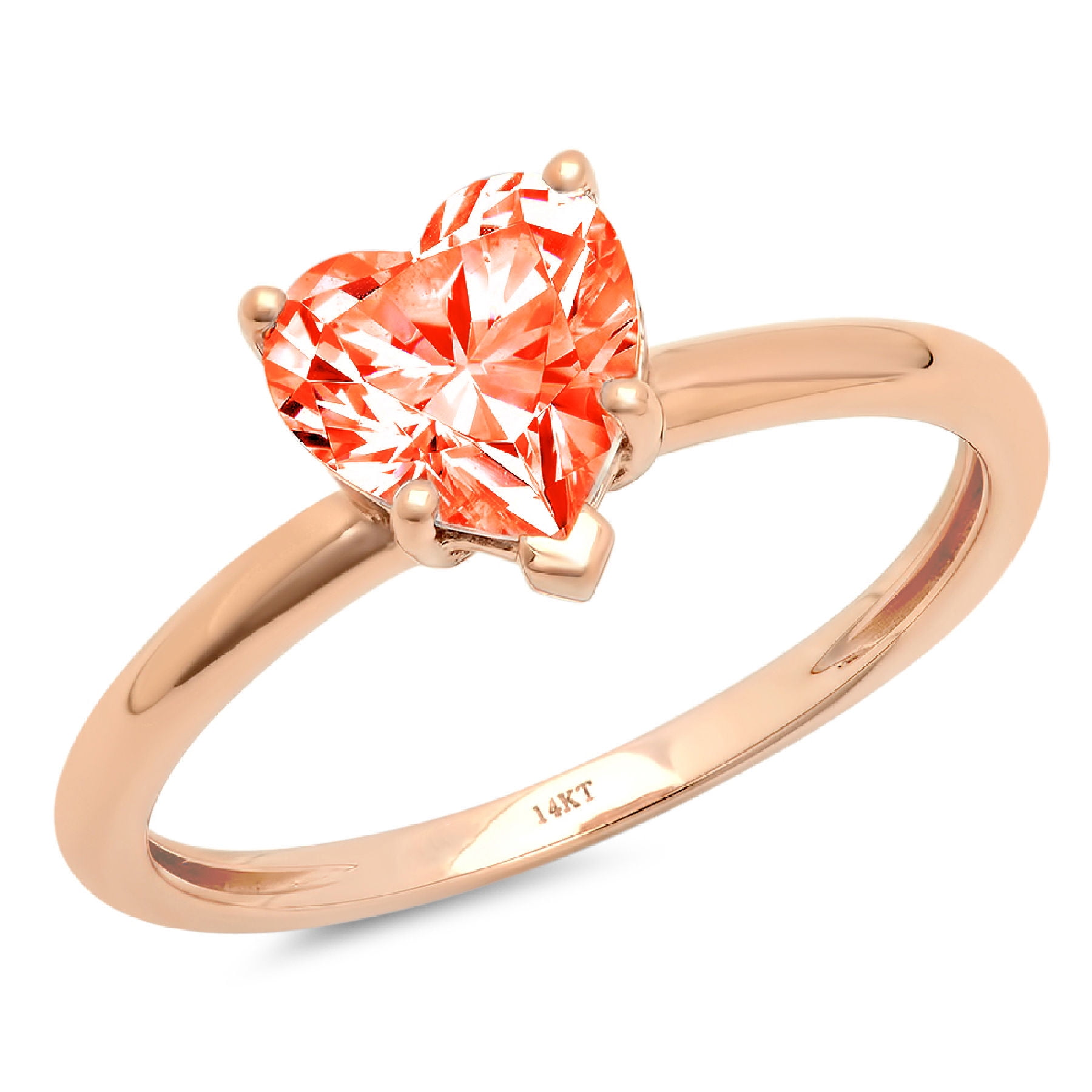 2 ct Heart Cut Simulated Red Diamond Solitaire 18K Rose Gold Womens ...